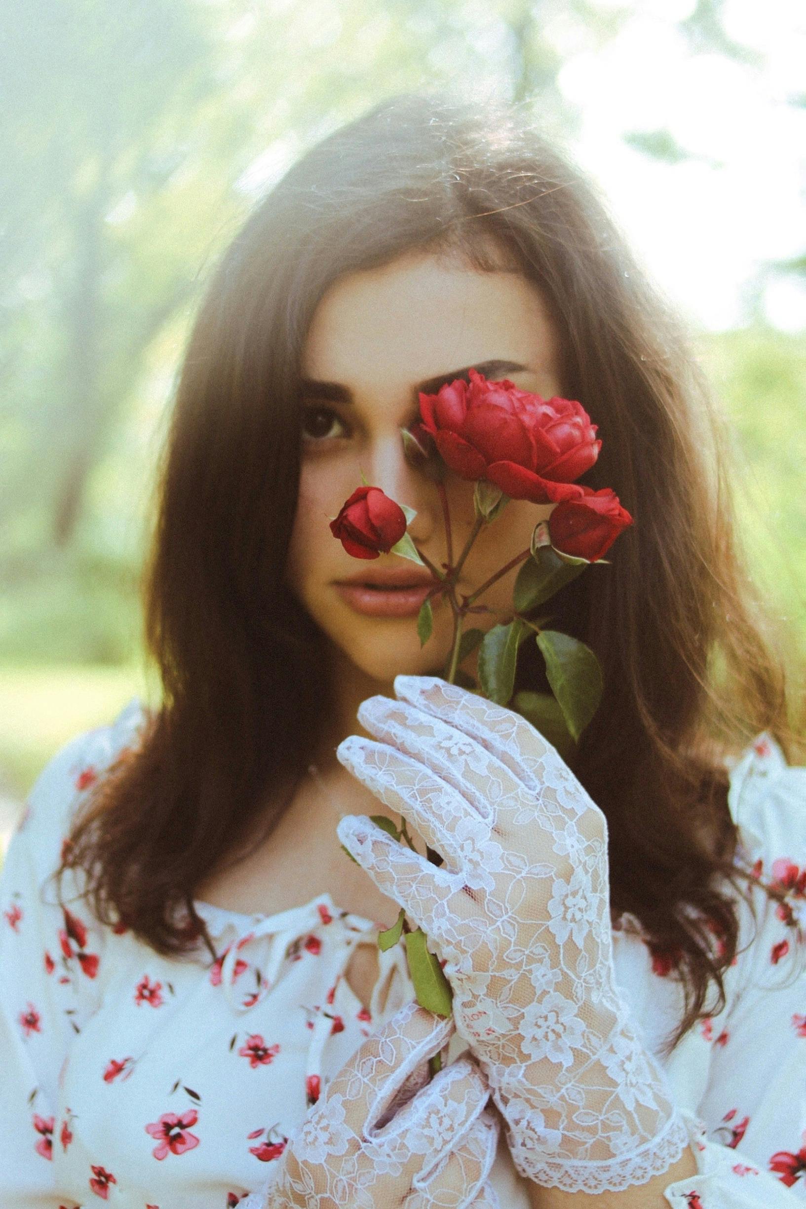 Model in Glove Posing with Roses · Free Stock Photo