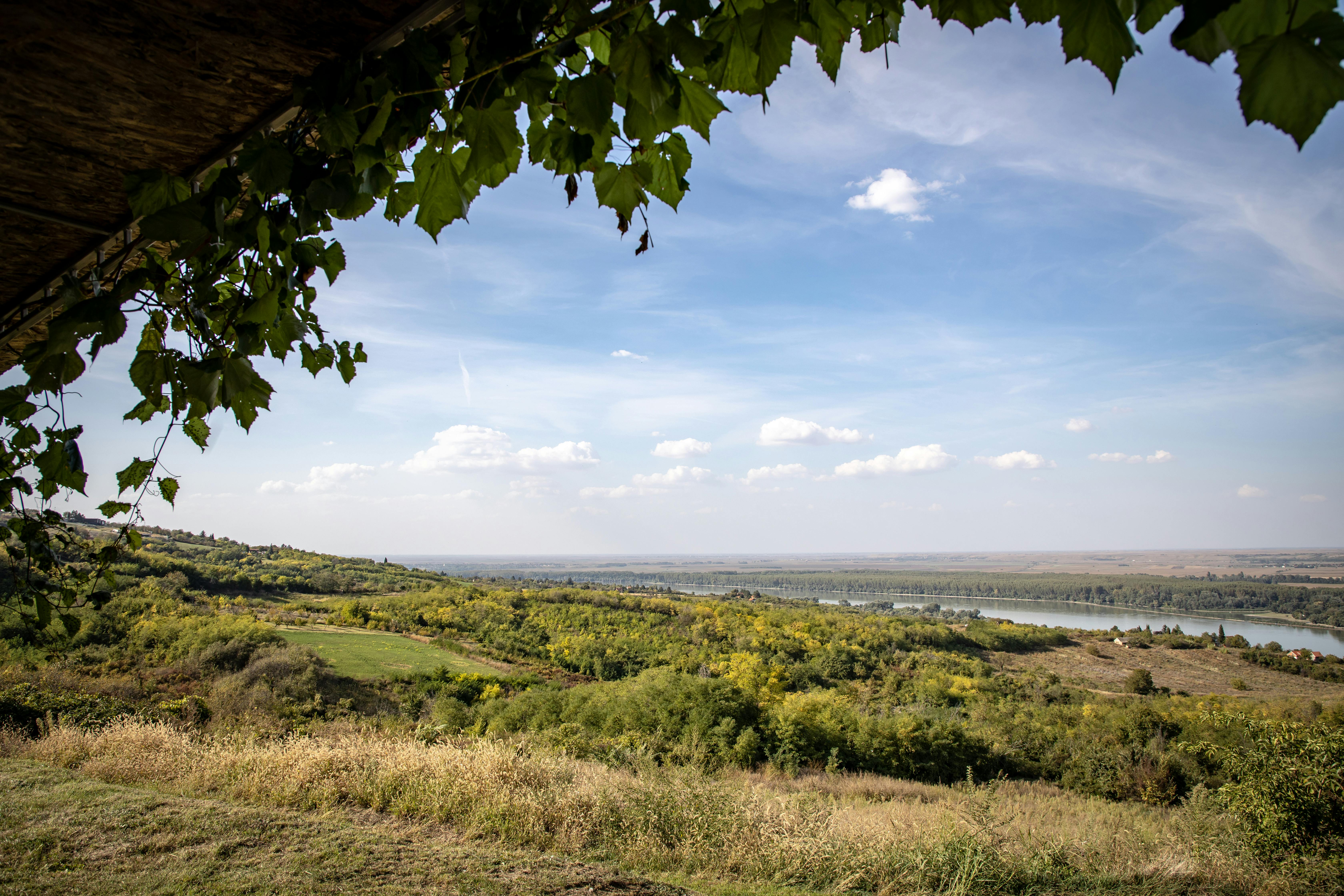 A view of the river and hills from a pergola · Free Stock Photo