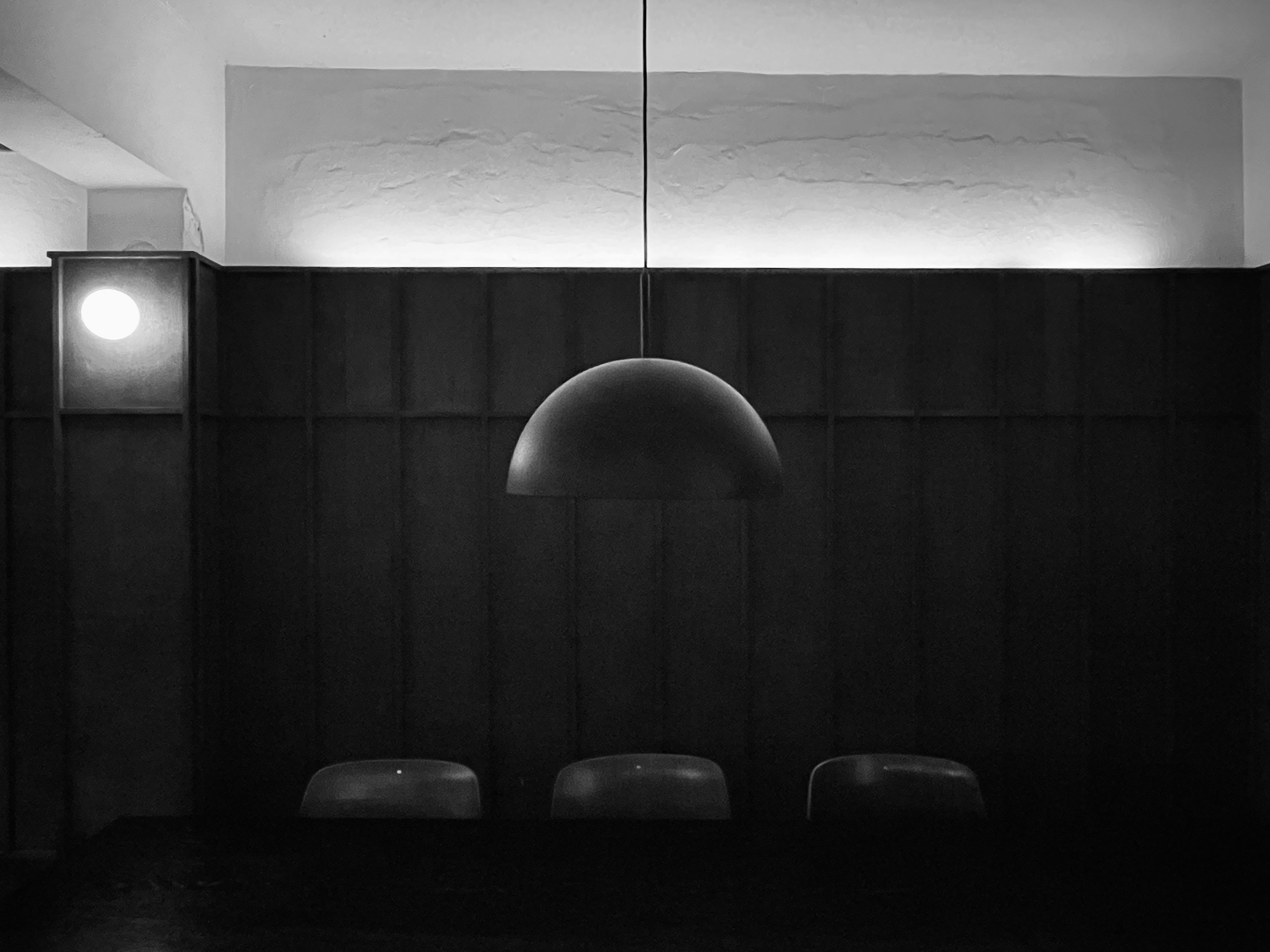 Hemispheric Lamp Hanged over Chairs · Free Stock Photo