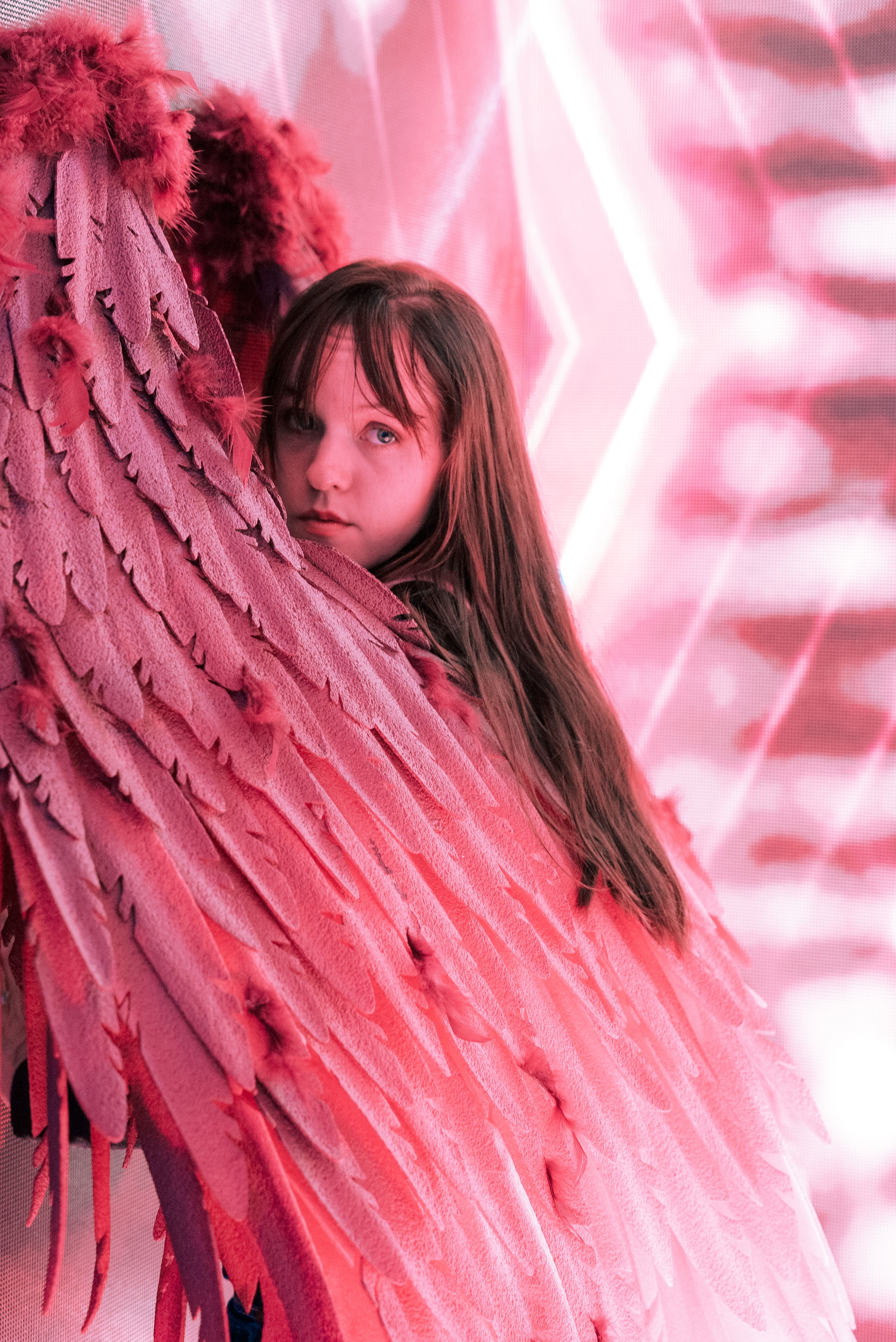 A girl with long hair and pink wings · Free Stock Photo