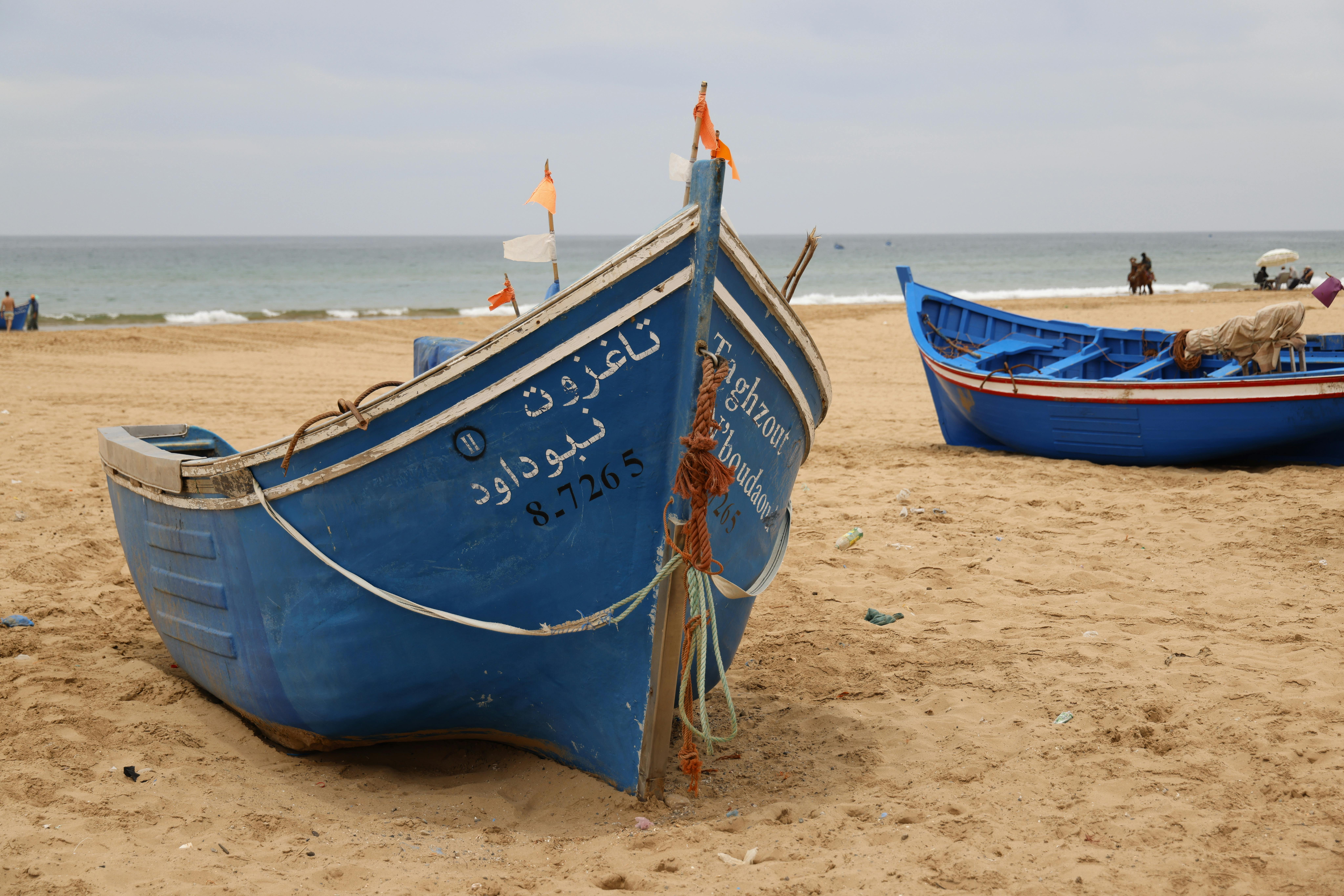 Blue Boats on Beach · Free Stock Photo