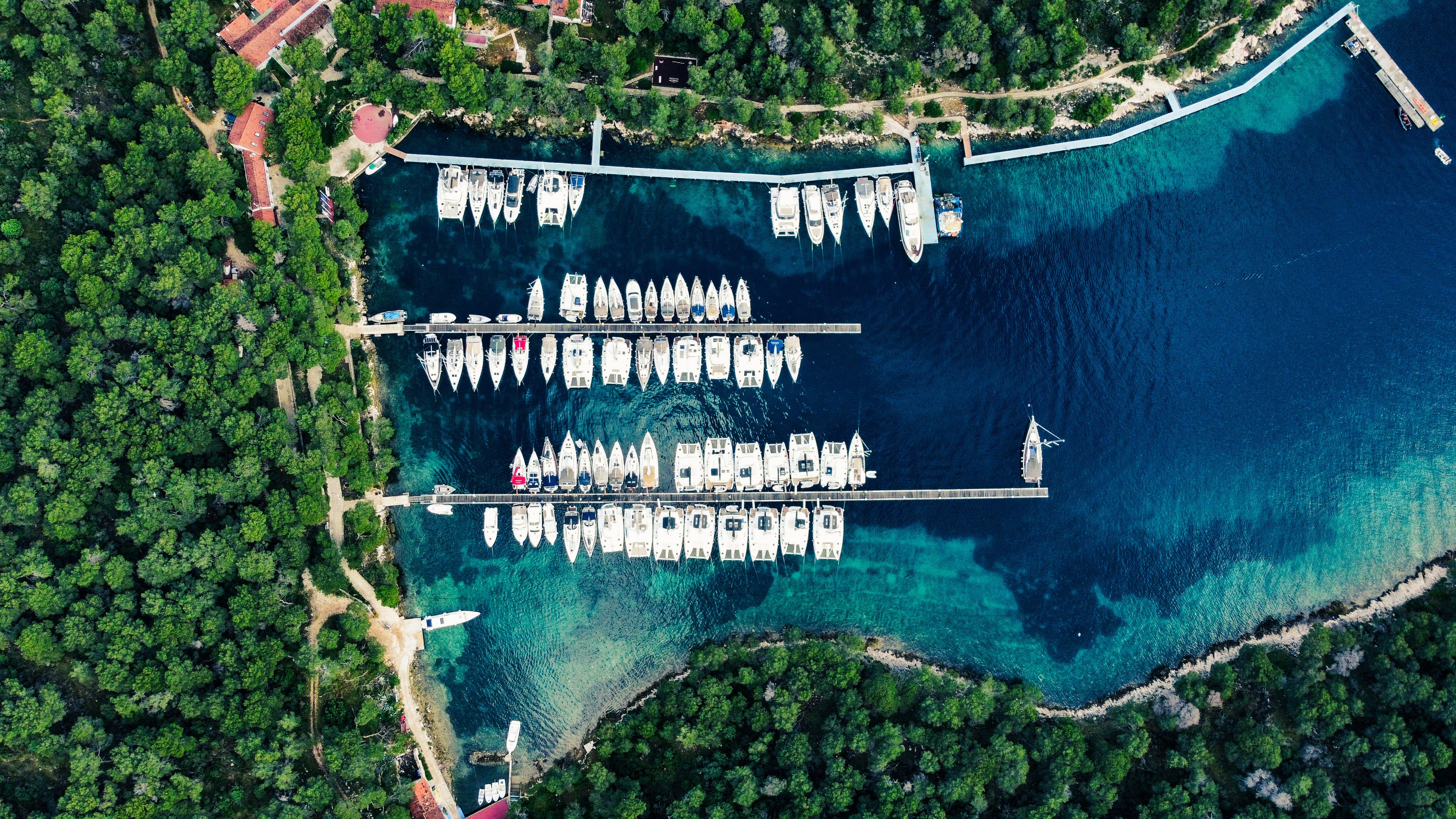 Aerial View of the Marina with Fully Moored Yachts · Free Stock Photo