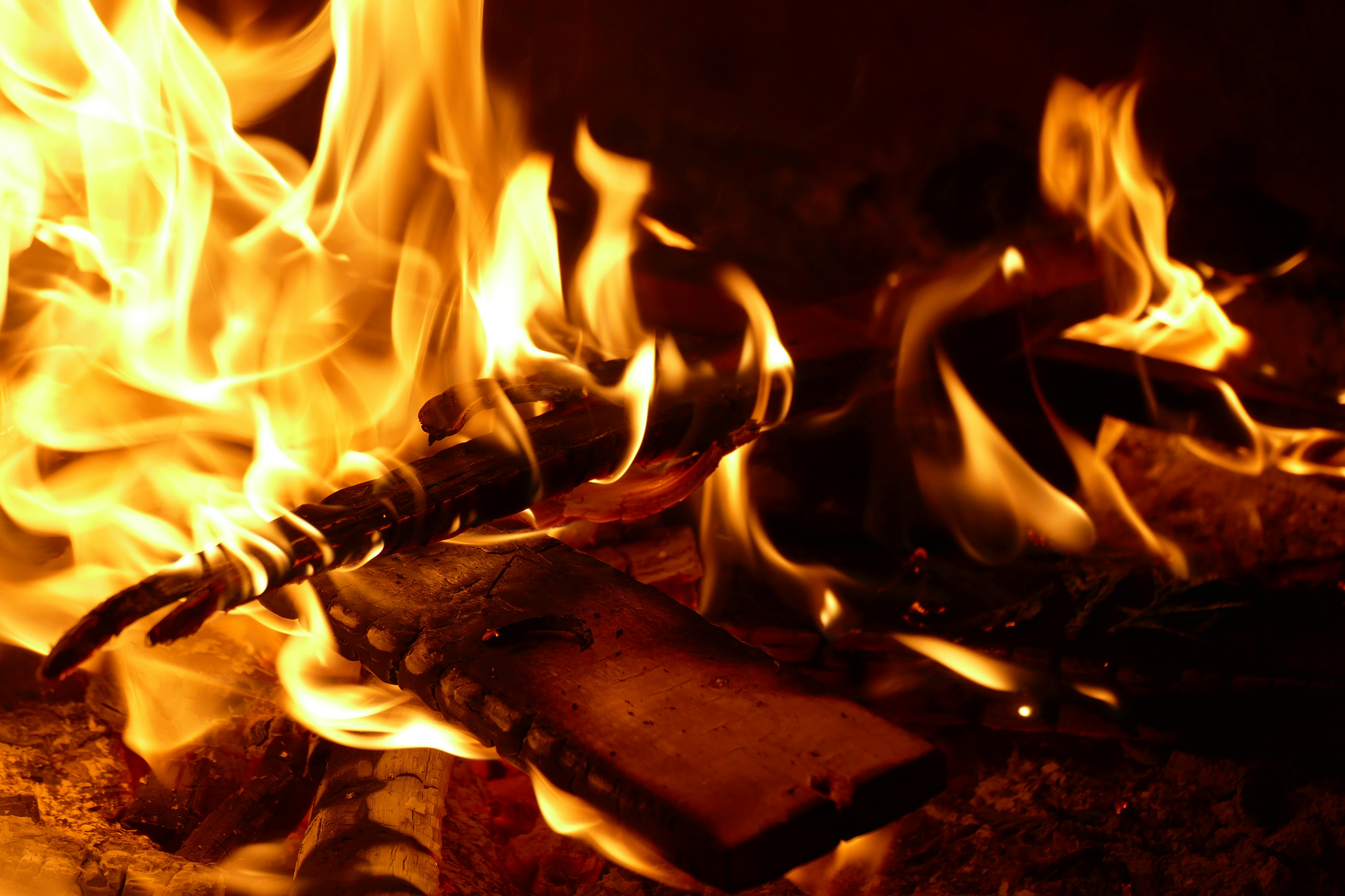 A fire is burning with flames and wood · Free Stock Photo