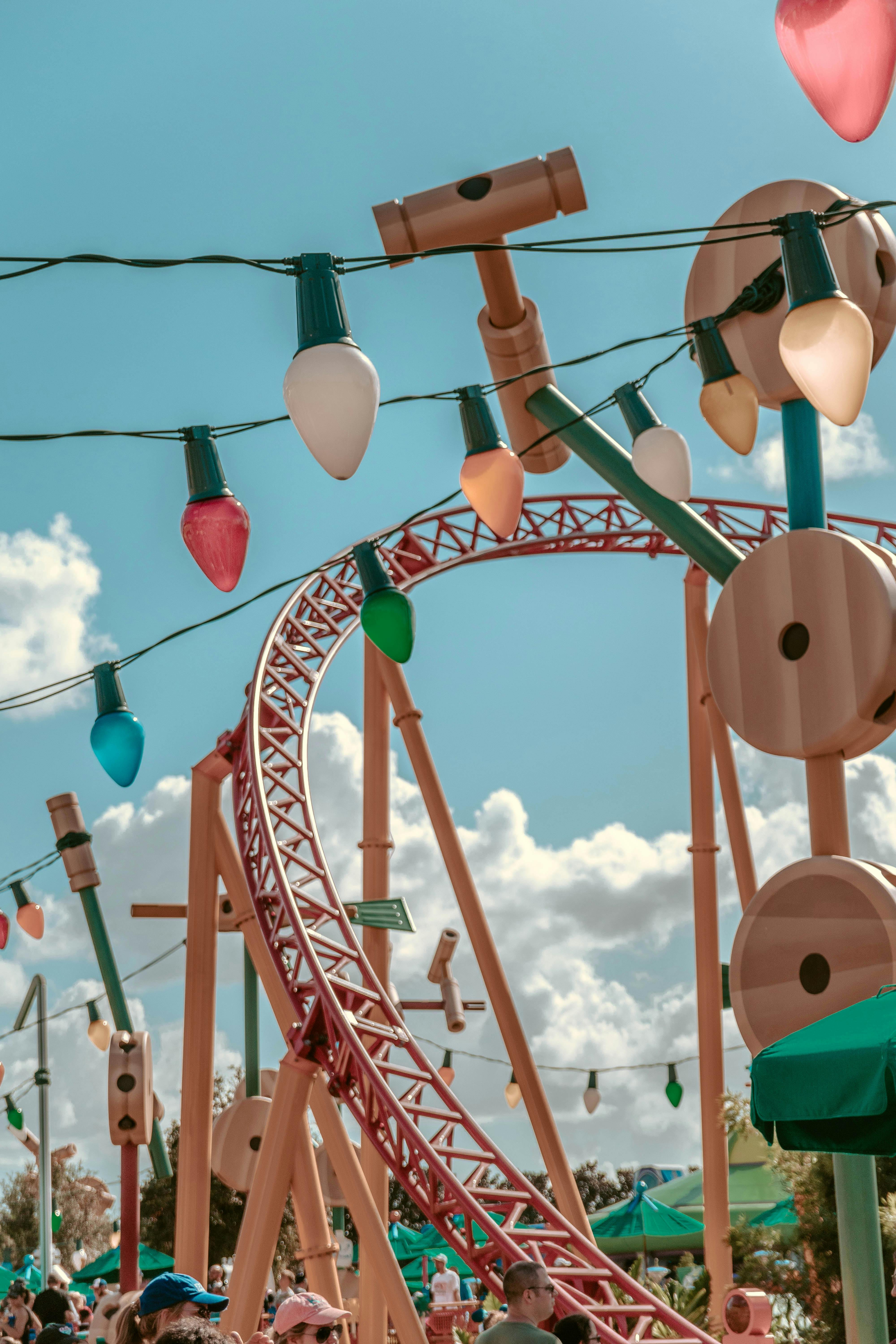 String Lights Near Roller Coaster Track · Free Stock Photo