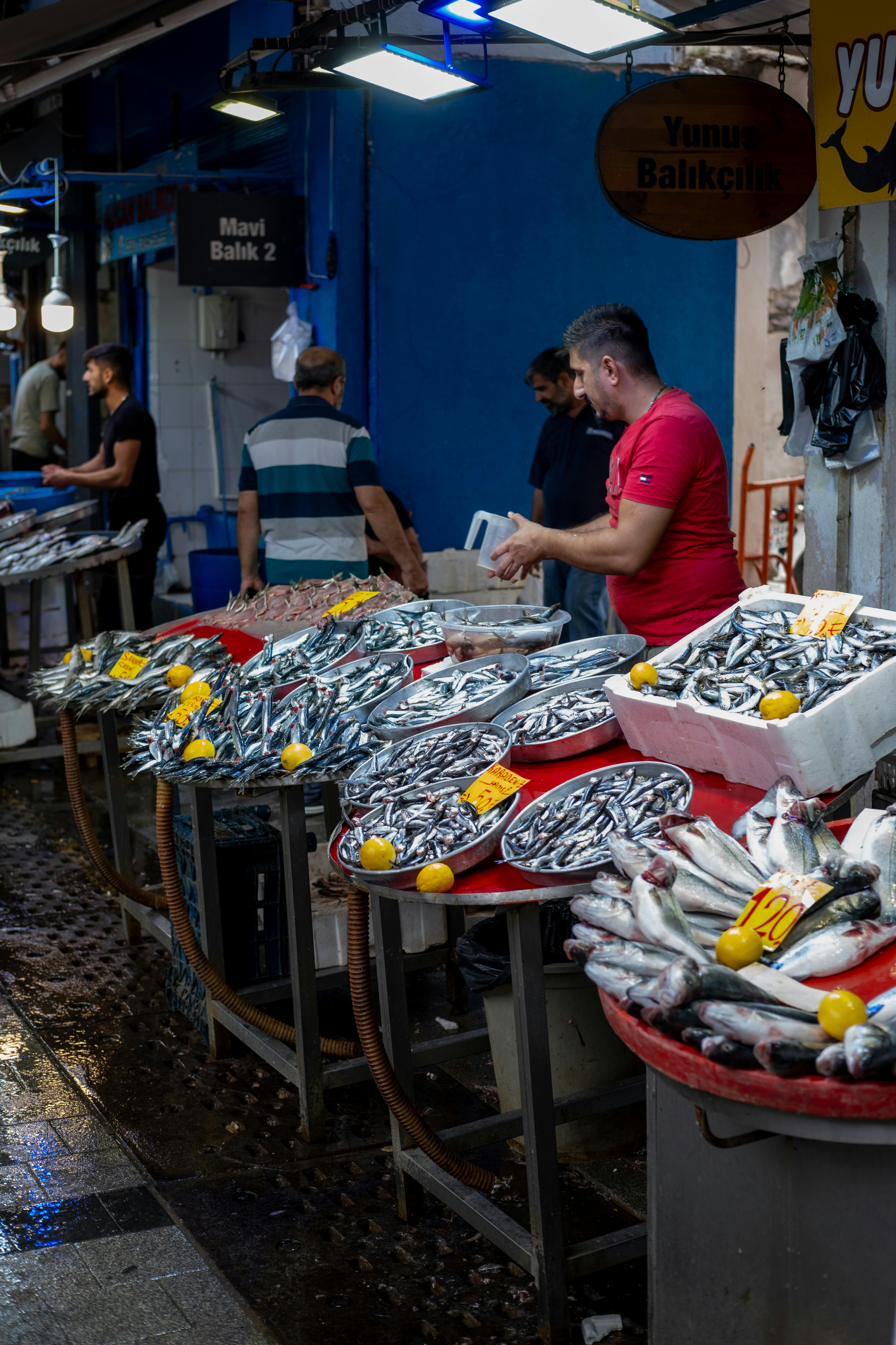 Fishmonger at Bazaar in Town · Free Stock Photo