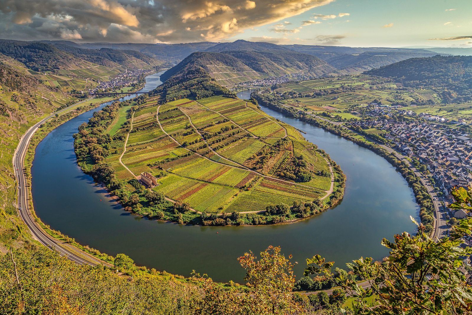 Aerial Panorama Over Picturesque River Valley Meandering Between ...
