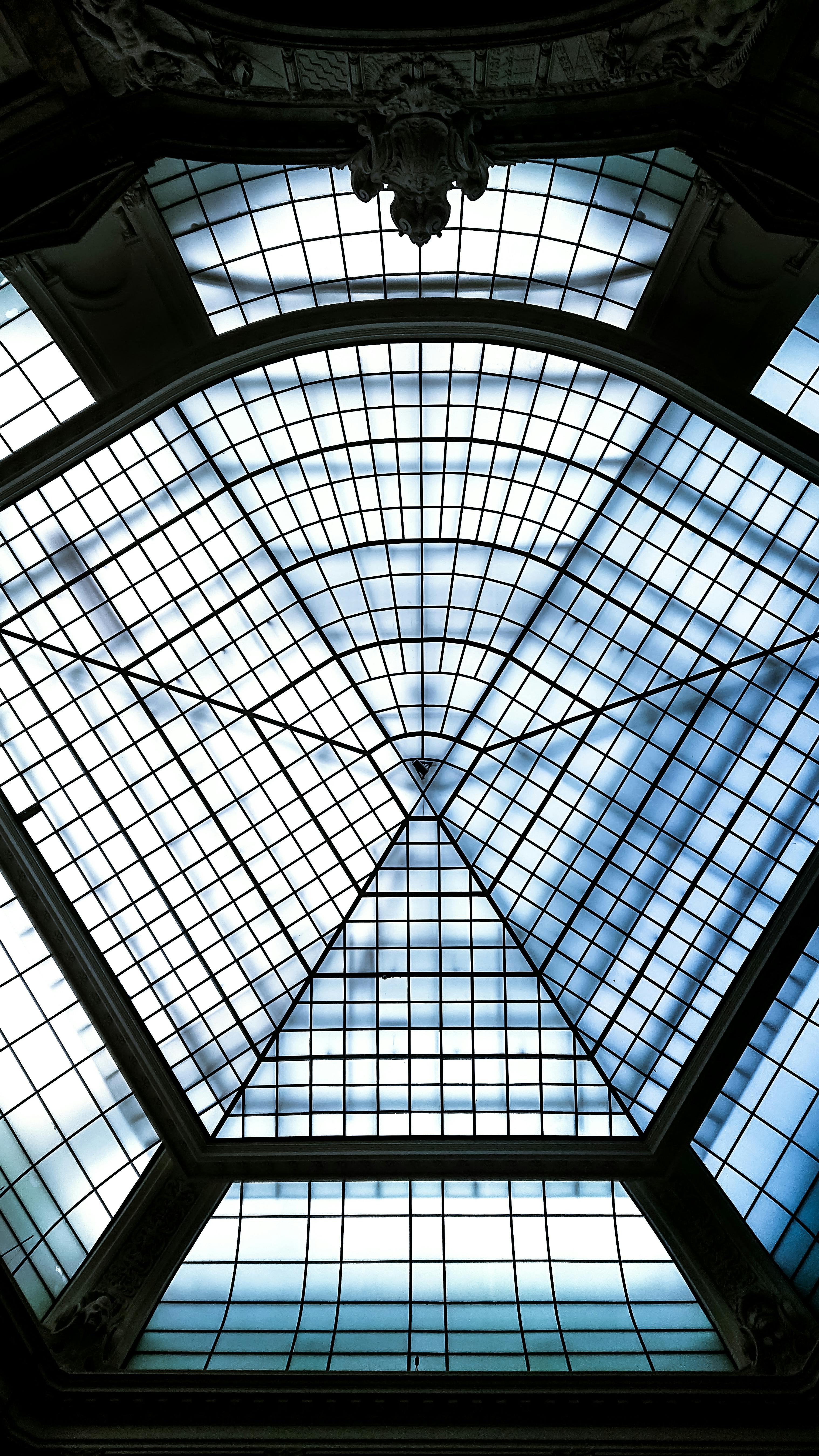 Modern Glass Atrium Ceiling with Steel Framework · Free Stock Photo