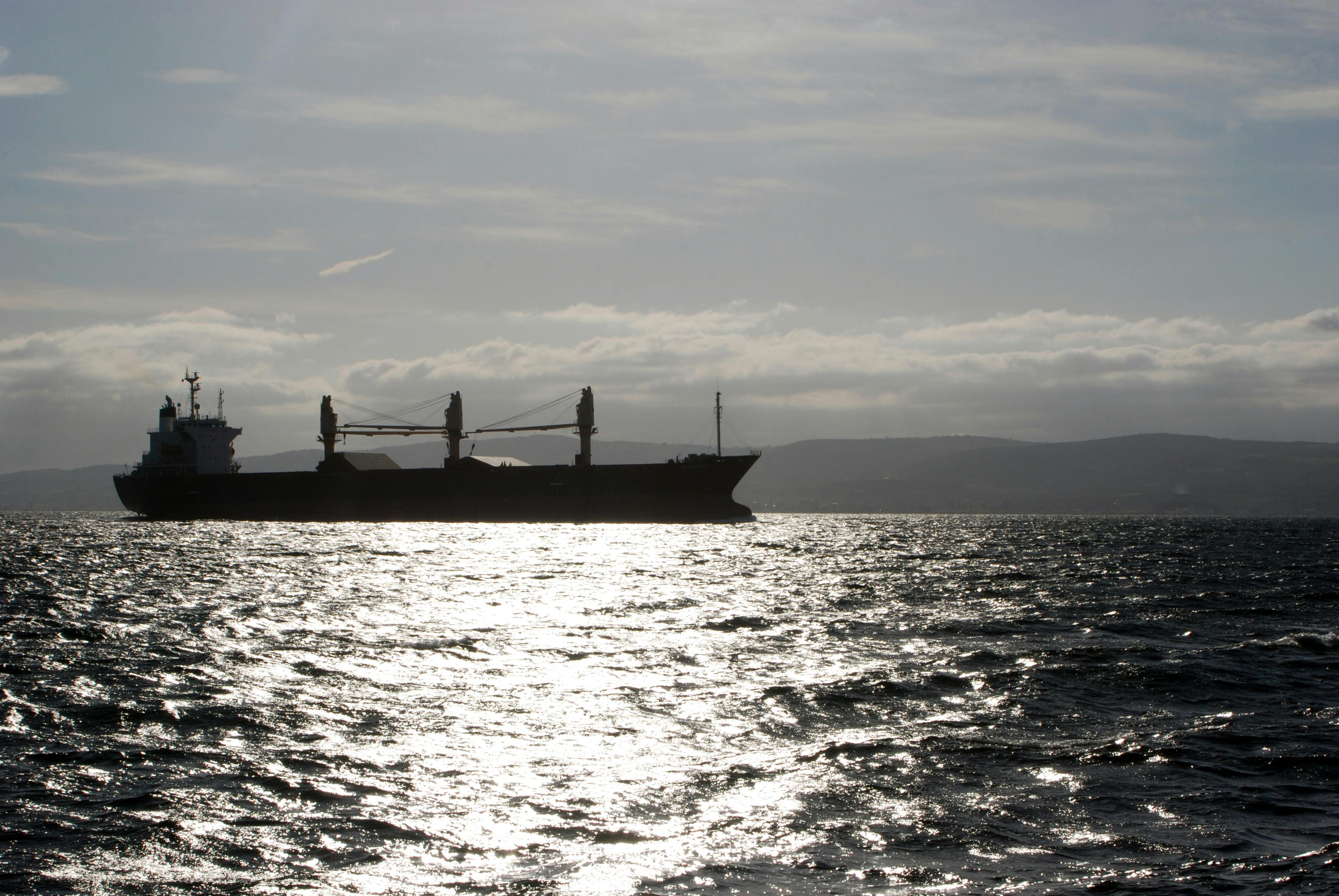 Shiny Sea and Sailing Cargo Ship behind · Free Stock Photo