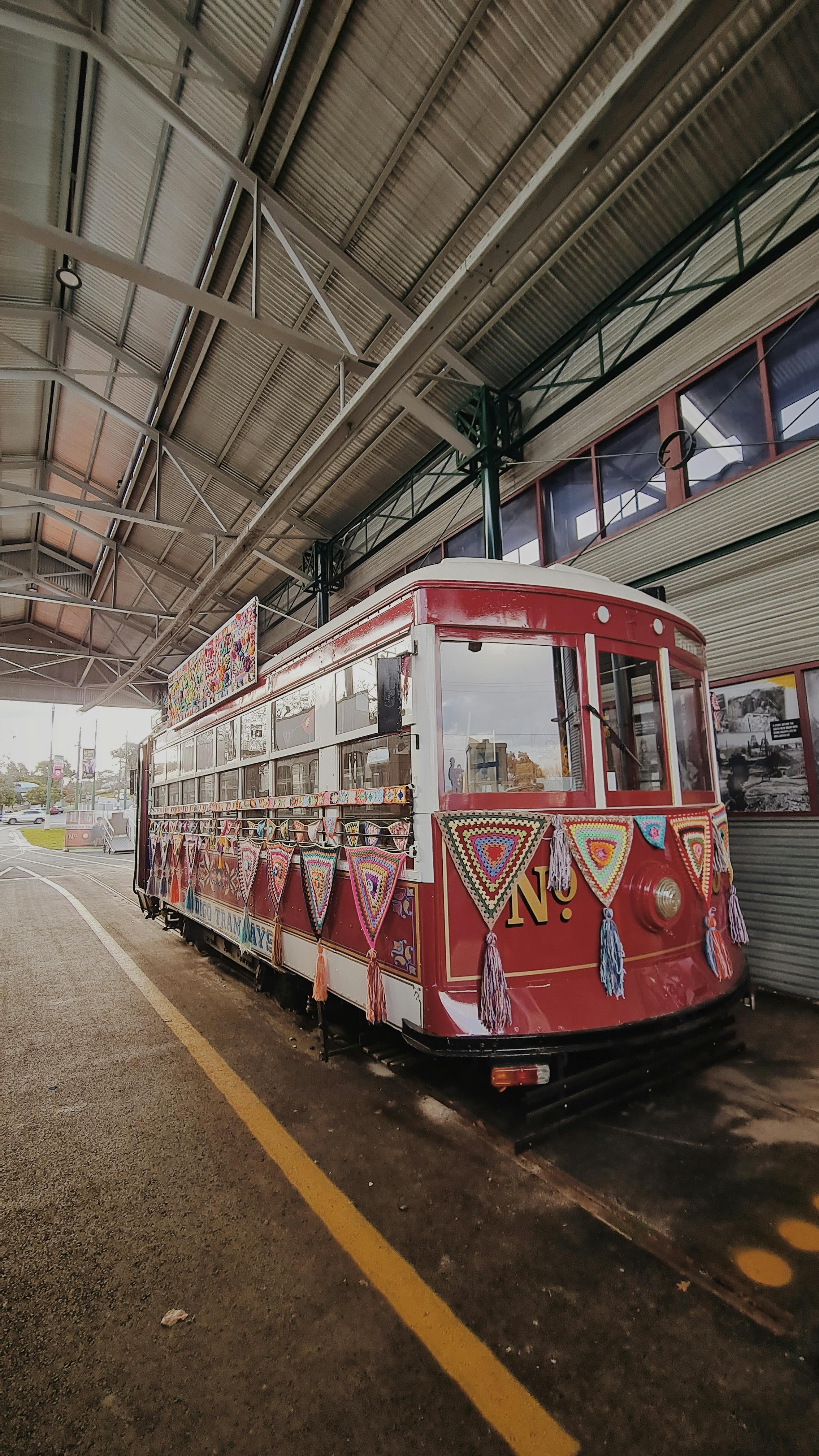 The Yarn Bomb Tram in Bendigo Parked in Terminal · Free Stock Photo