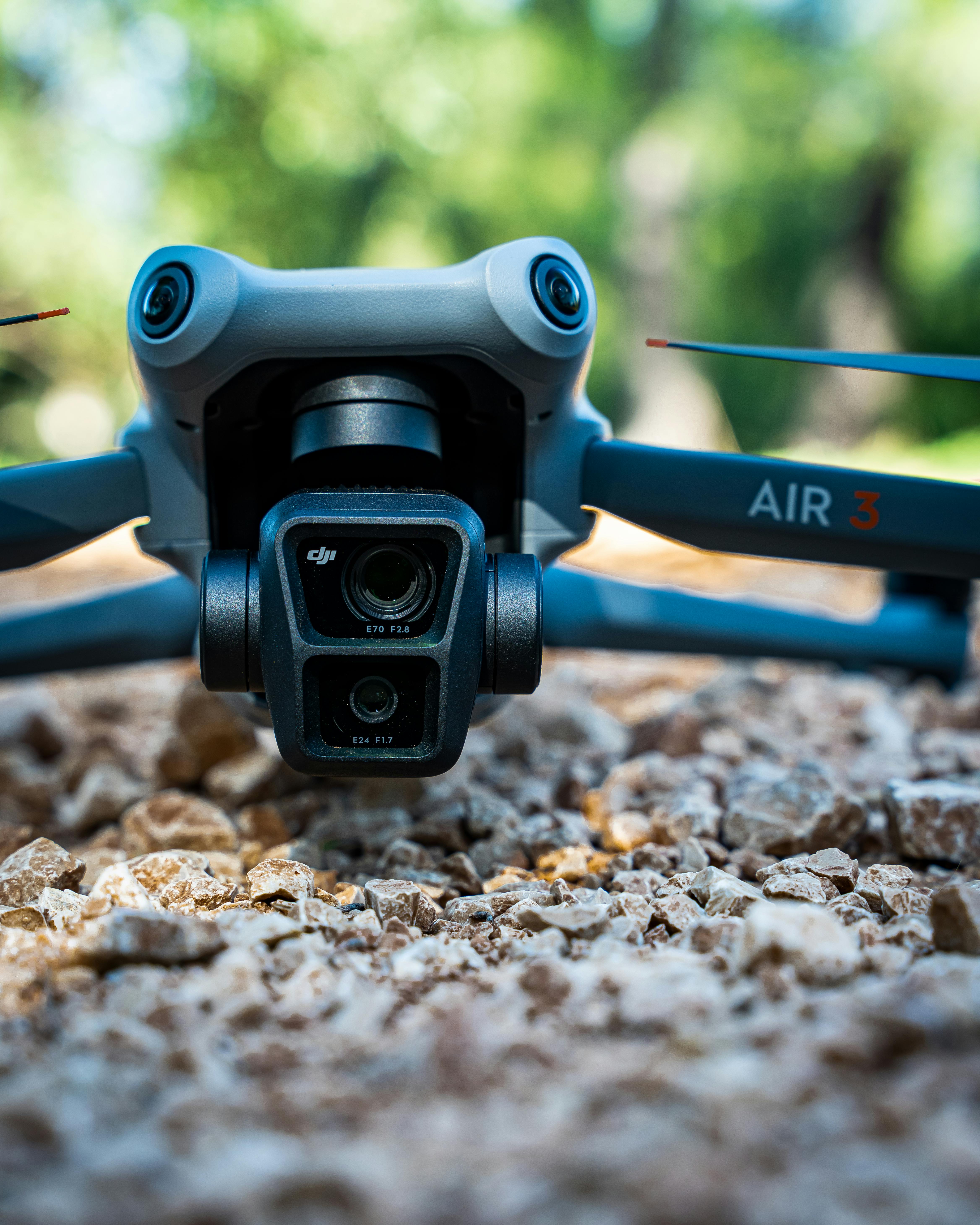 View of Dji Air 3 drone on the ground in the forest in south of France ...