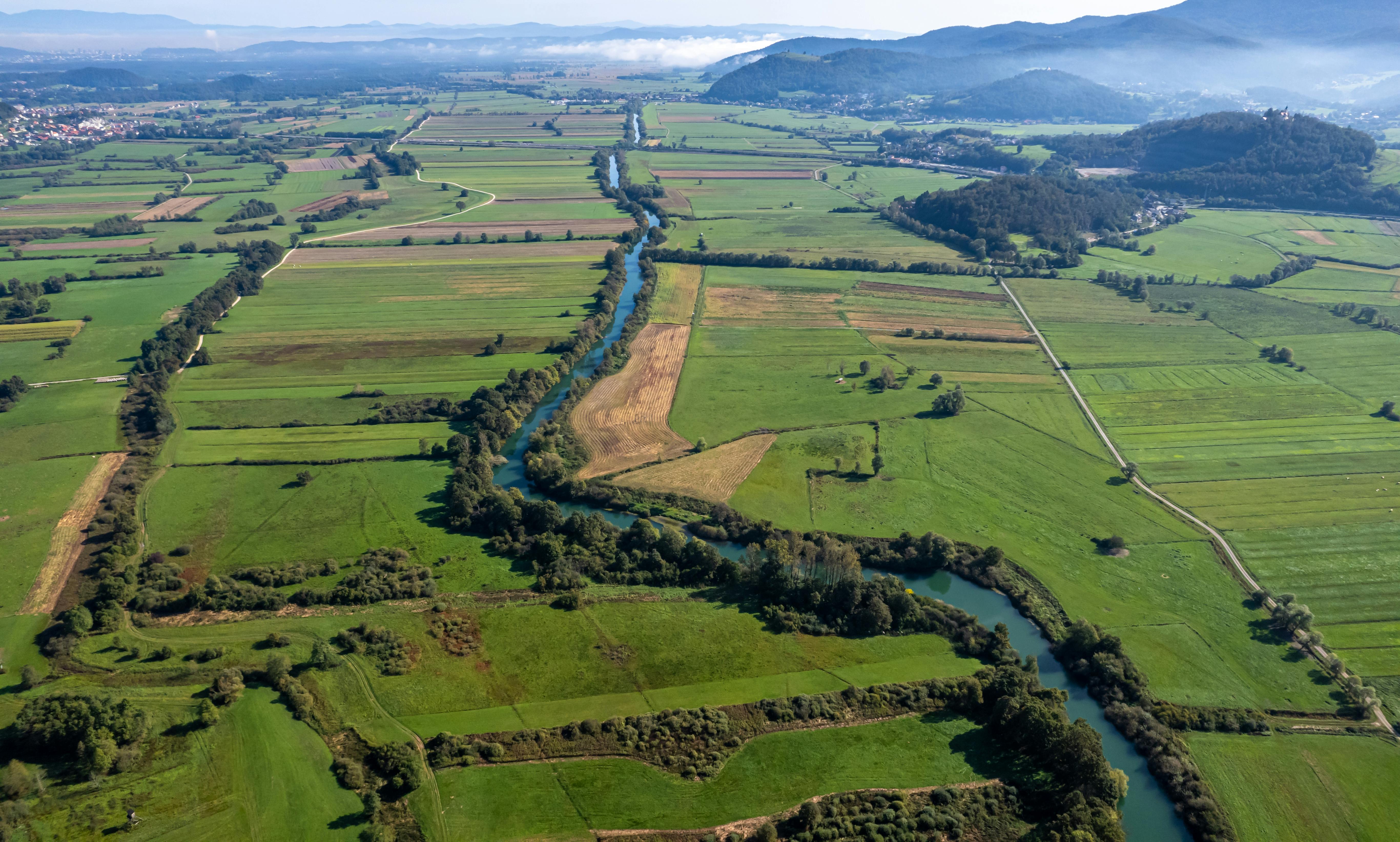 River in a Cropland · Free Stock Photo