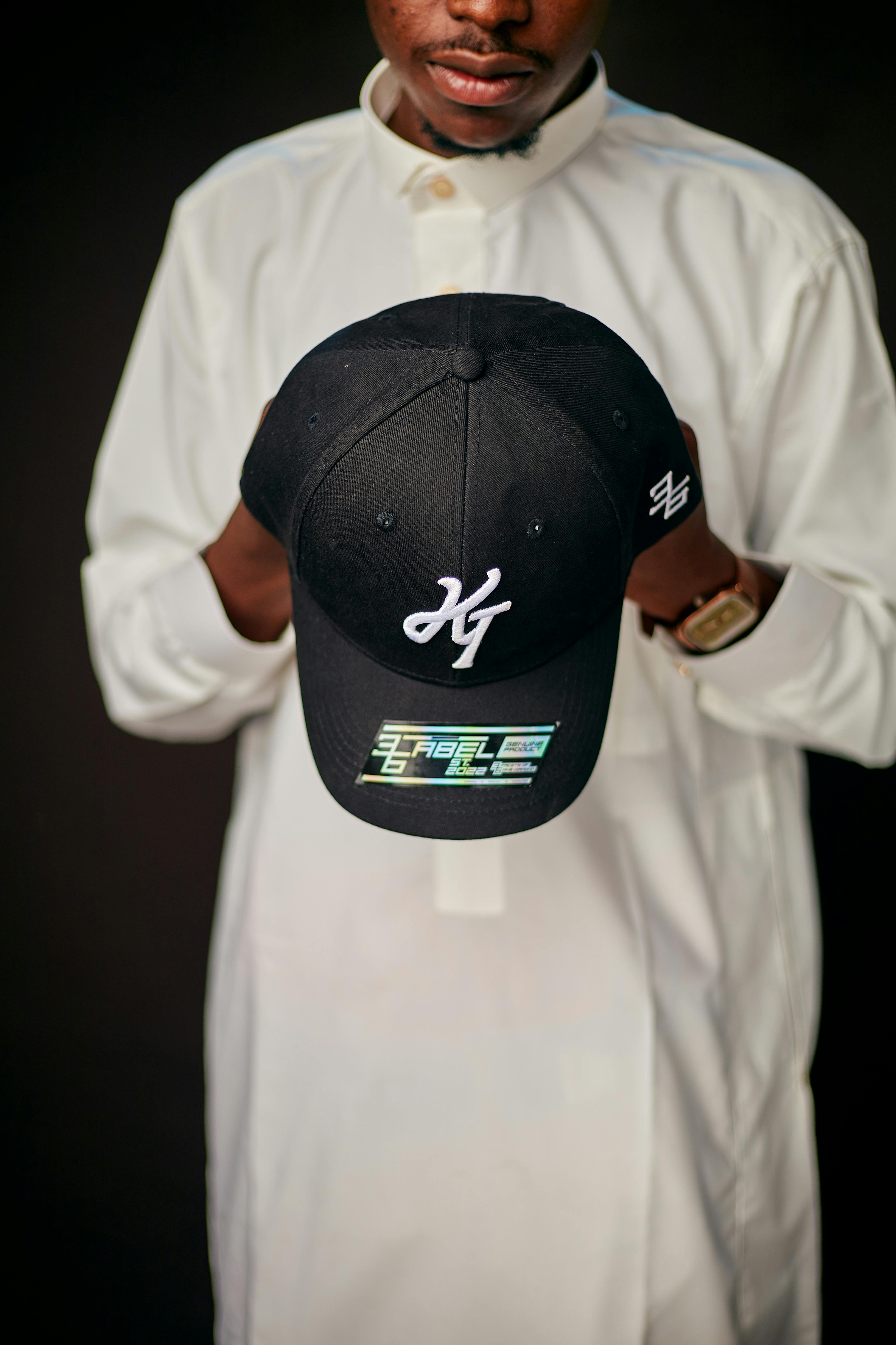 Gray and Black La Embroidered Fitted Cap · Free Stock Photo