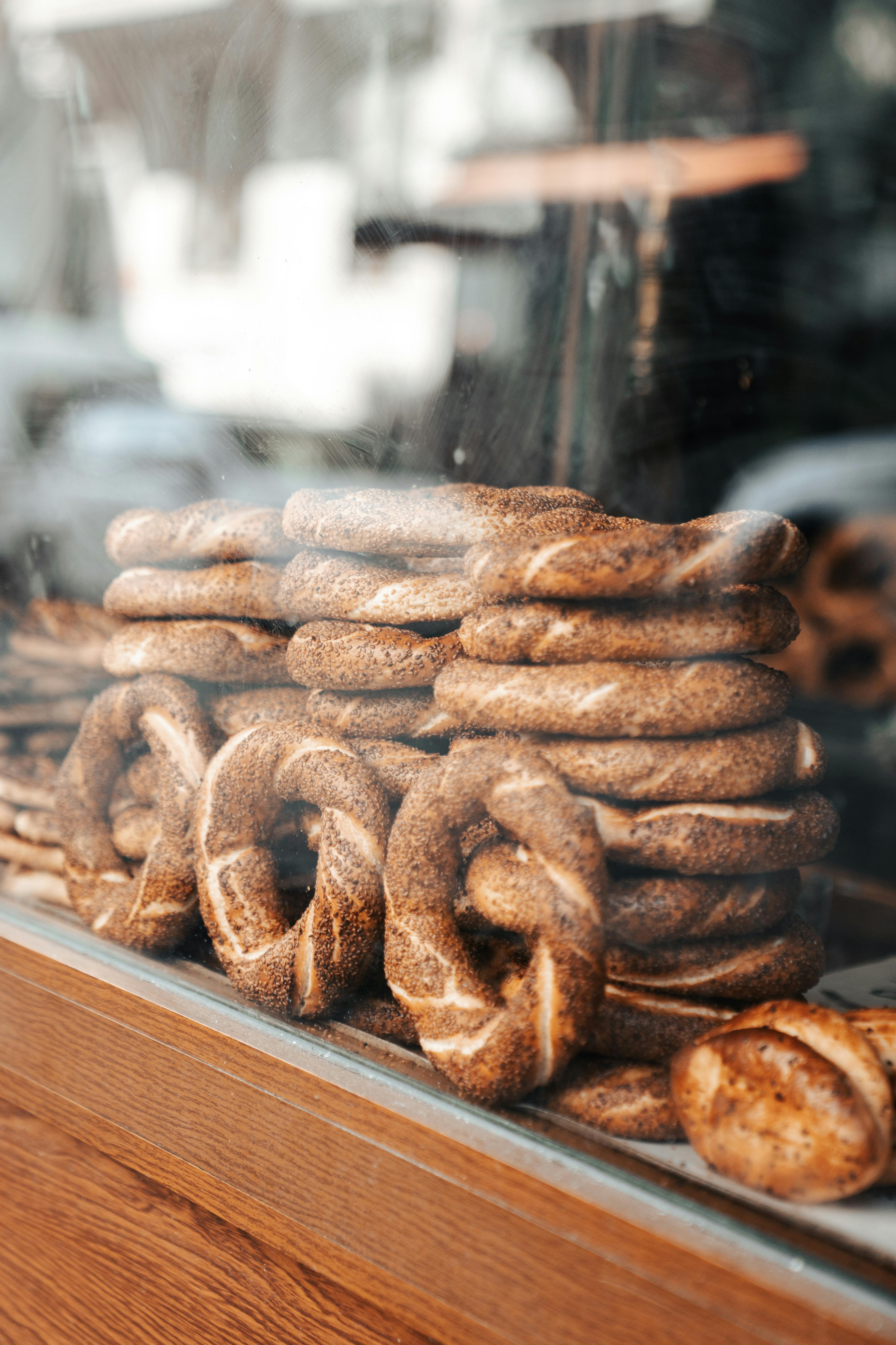 Stack of Artisan Pretzels in Bakery Display · Free Stock Photo