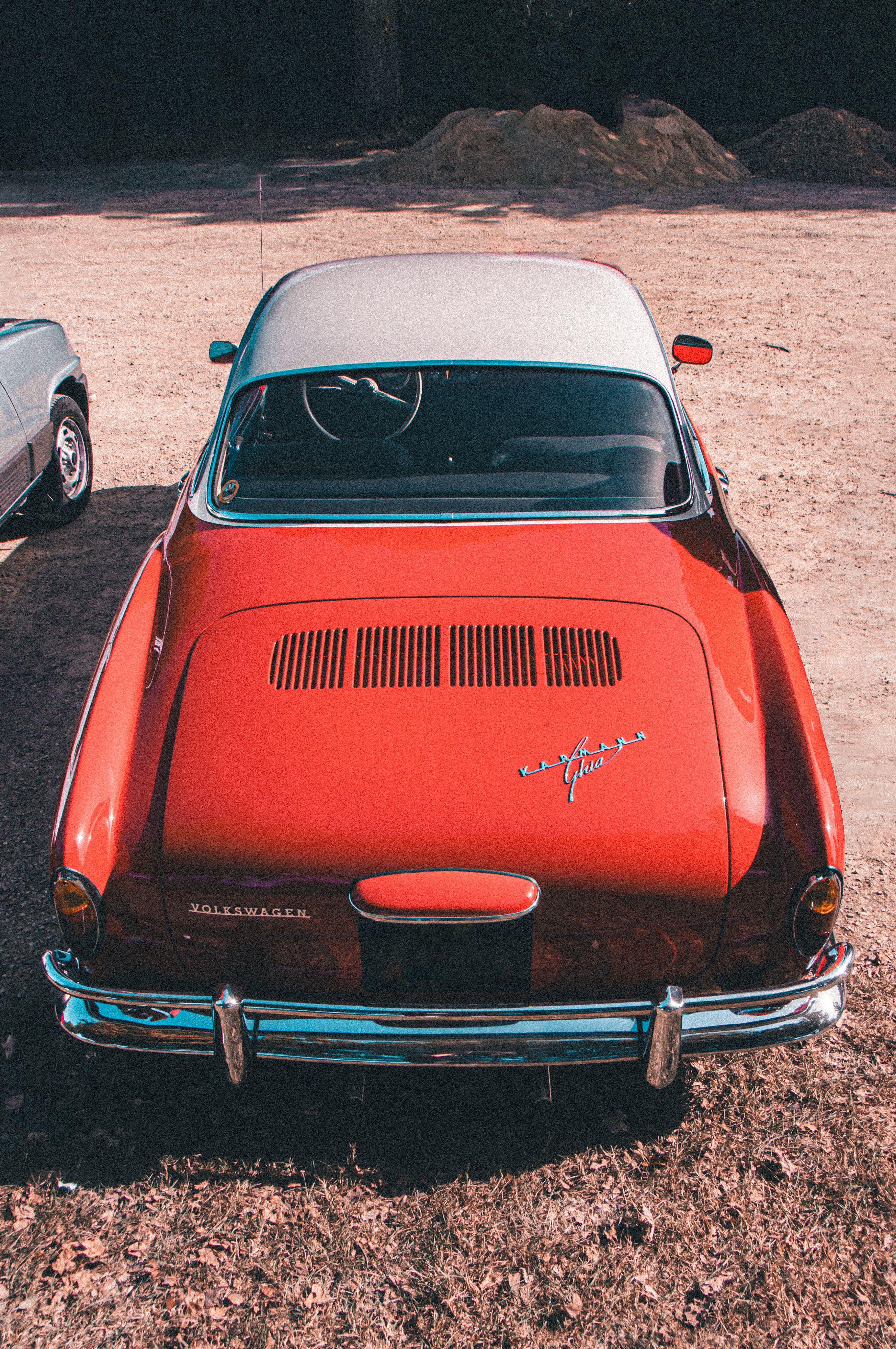 Back of Red Classic Car with White Roof · Free Stock Photo
