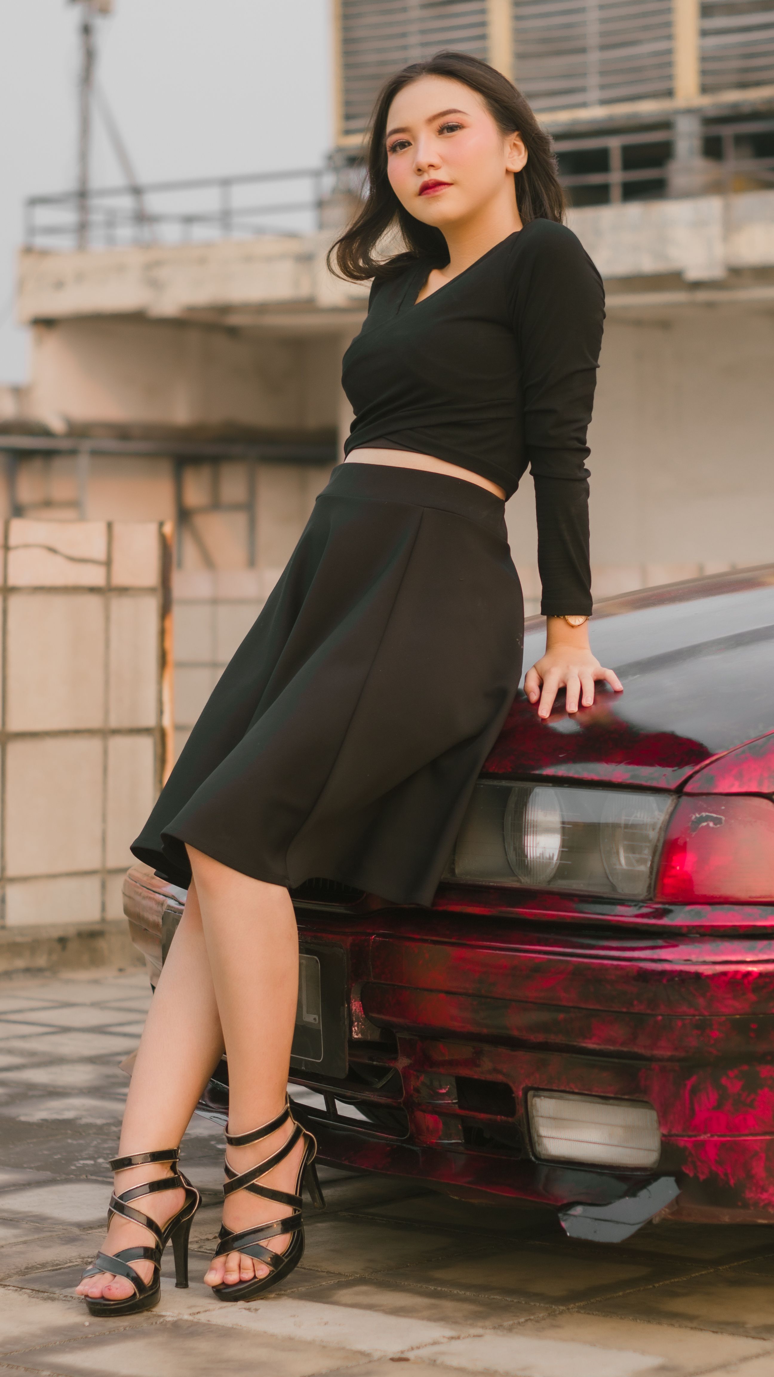 Young Elegant Woman Leaning against a Car · Free Stock Photo