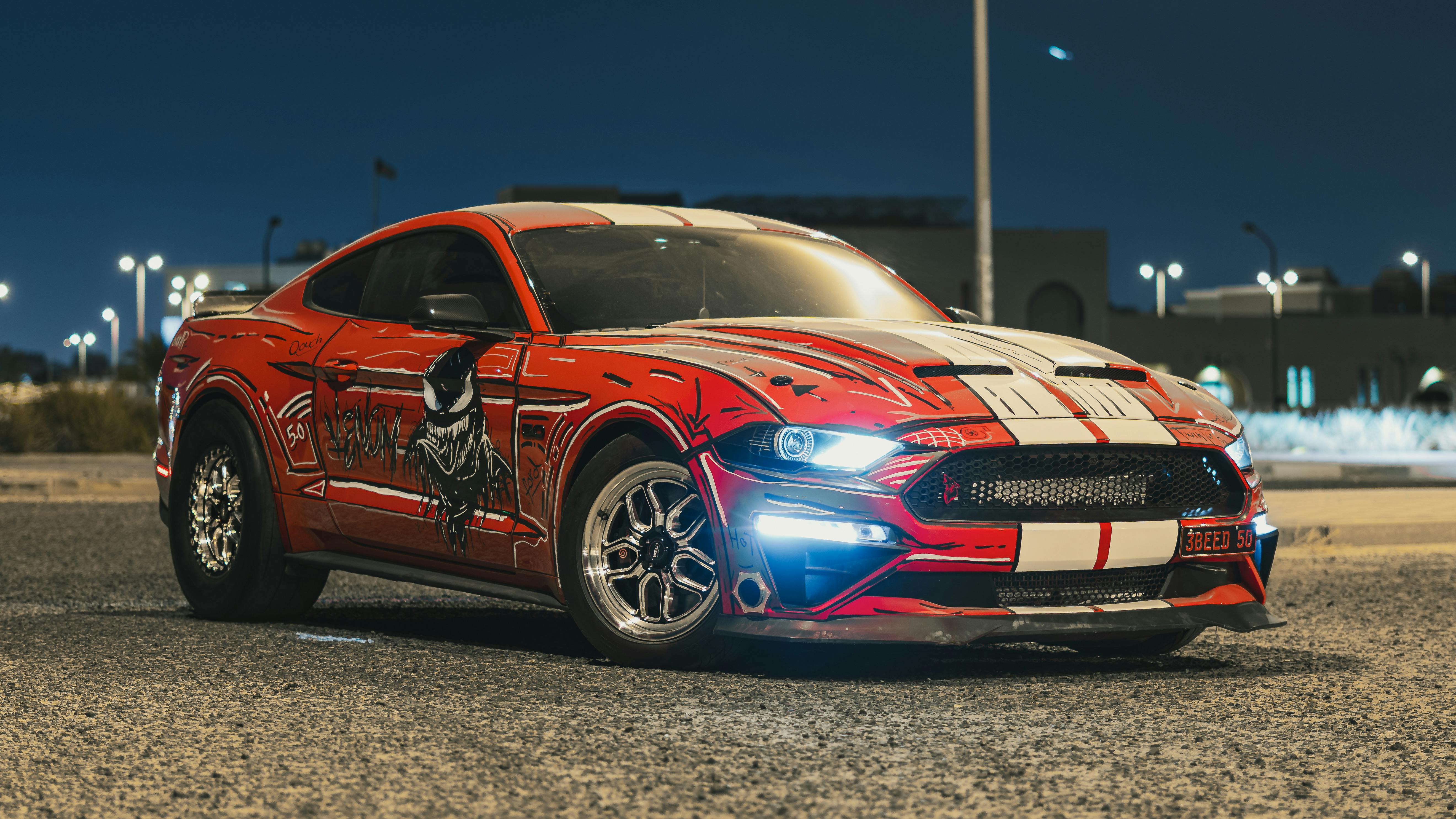 Red, Tuned Ford Mustang at Night · Free Stock Photo