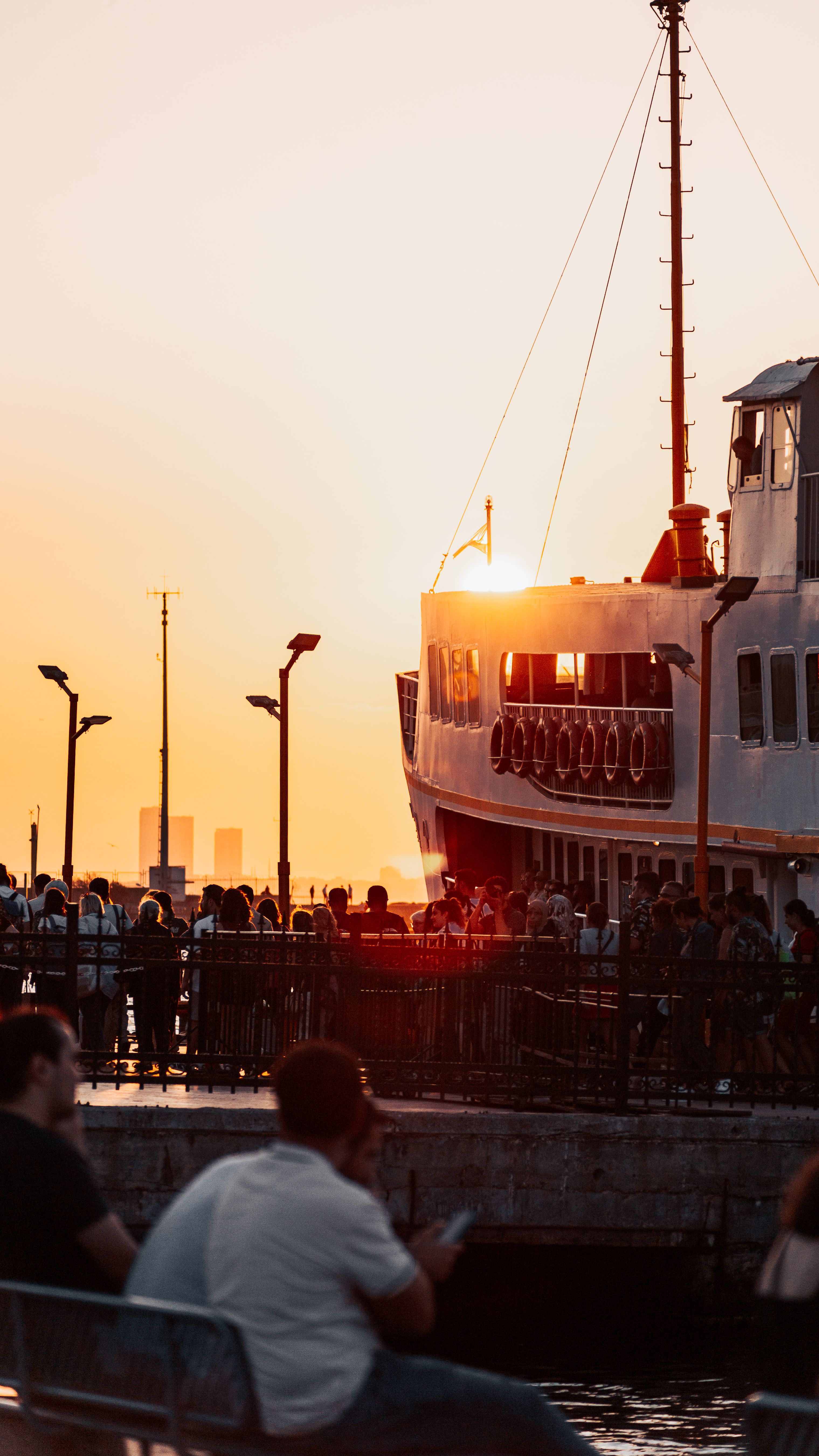 Queue to Ship in Port at Dusk · Free Stock Photo