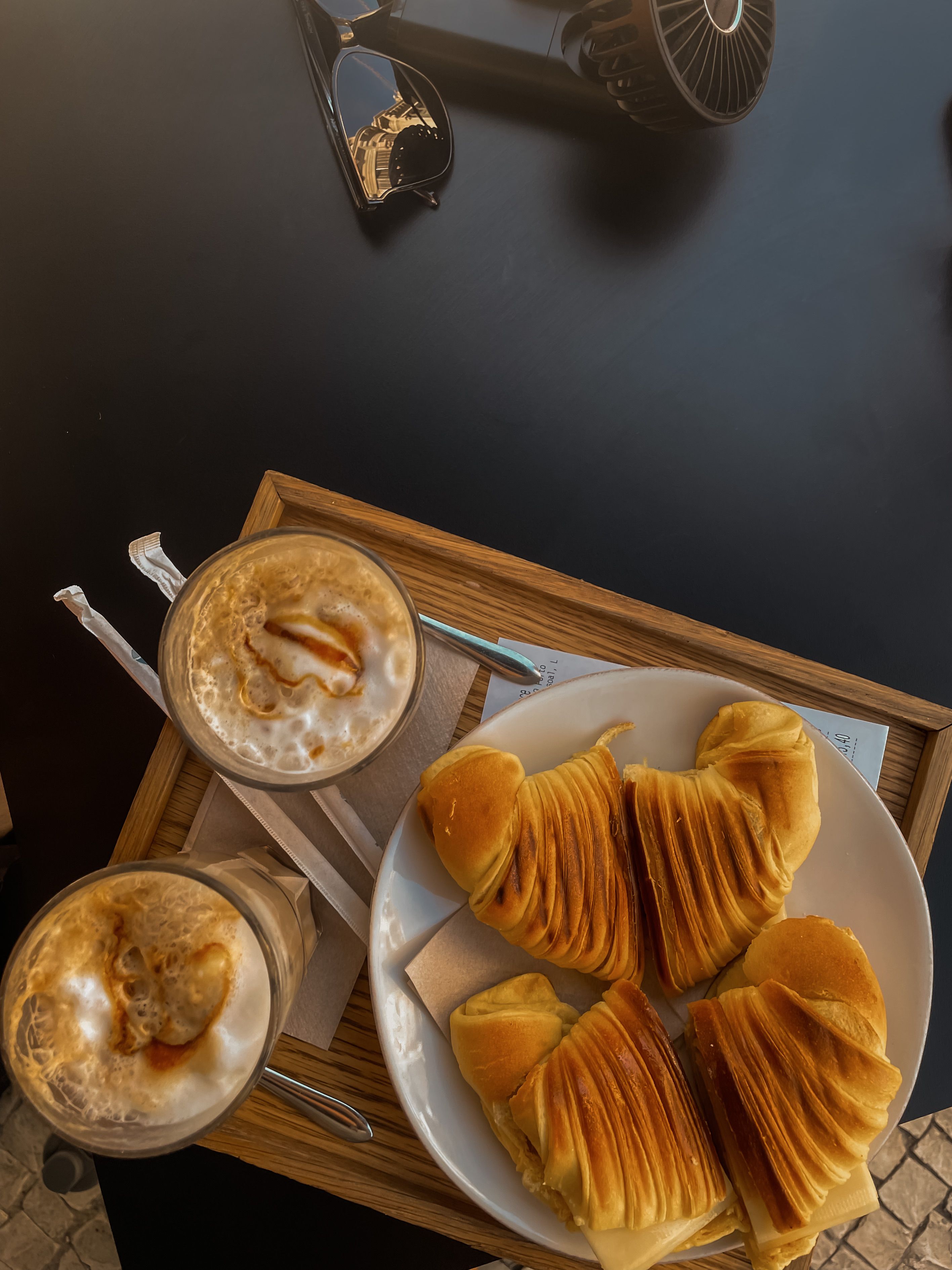 Top View of Iced Coffees and Pastry Served on a Tray in a Cafe · Free ...