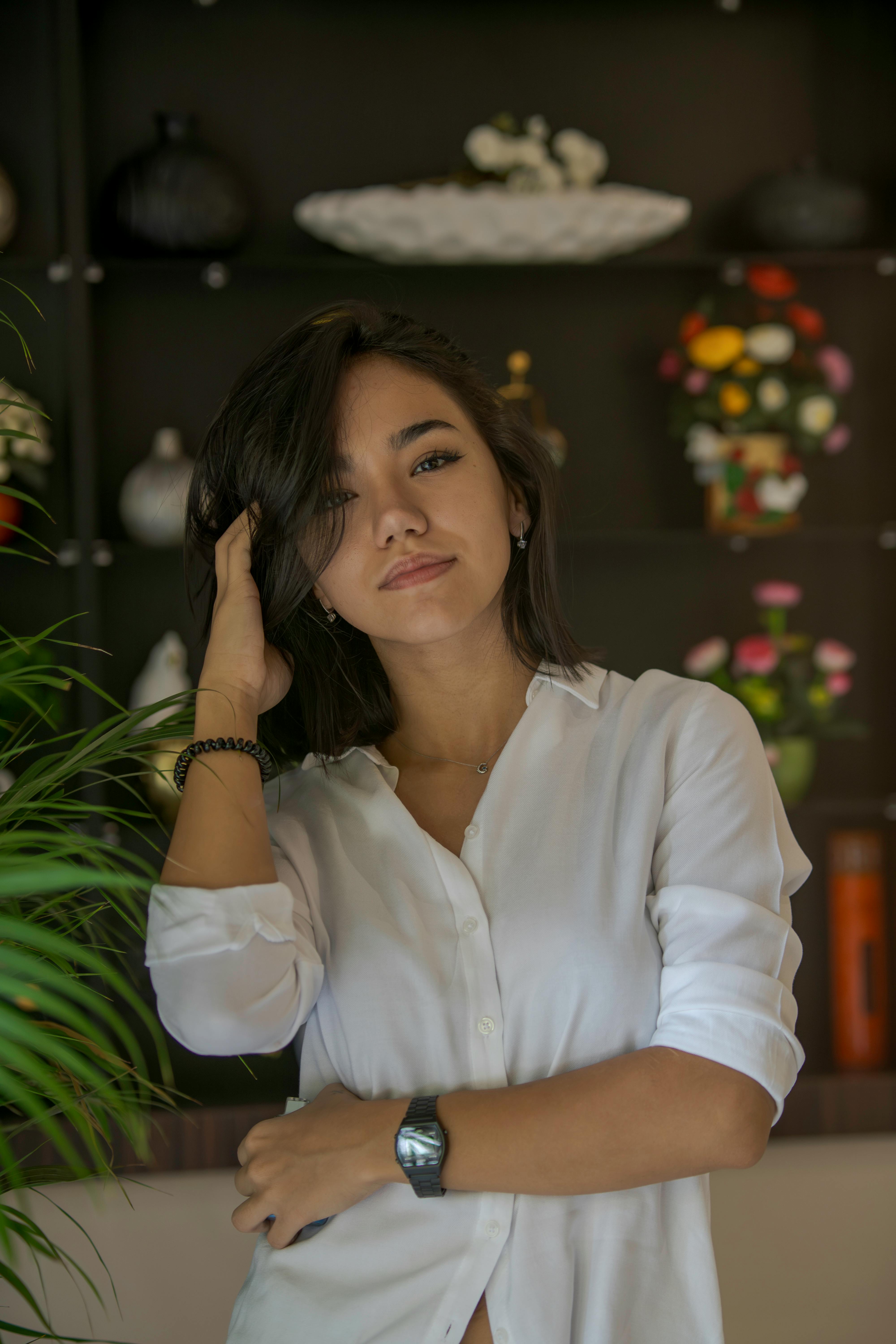 Brunette in White Blouse · Free Stock Photo