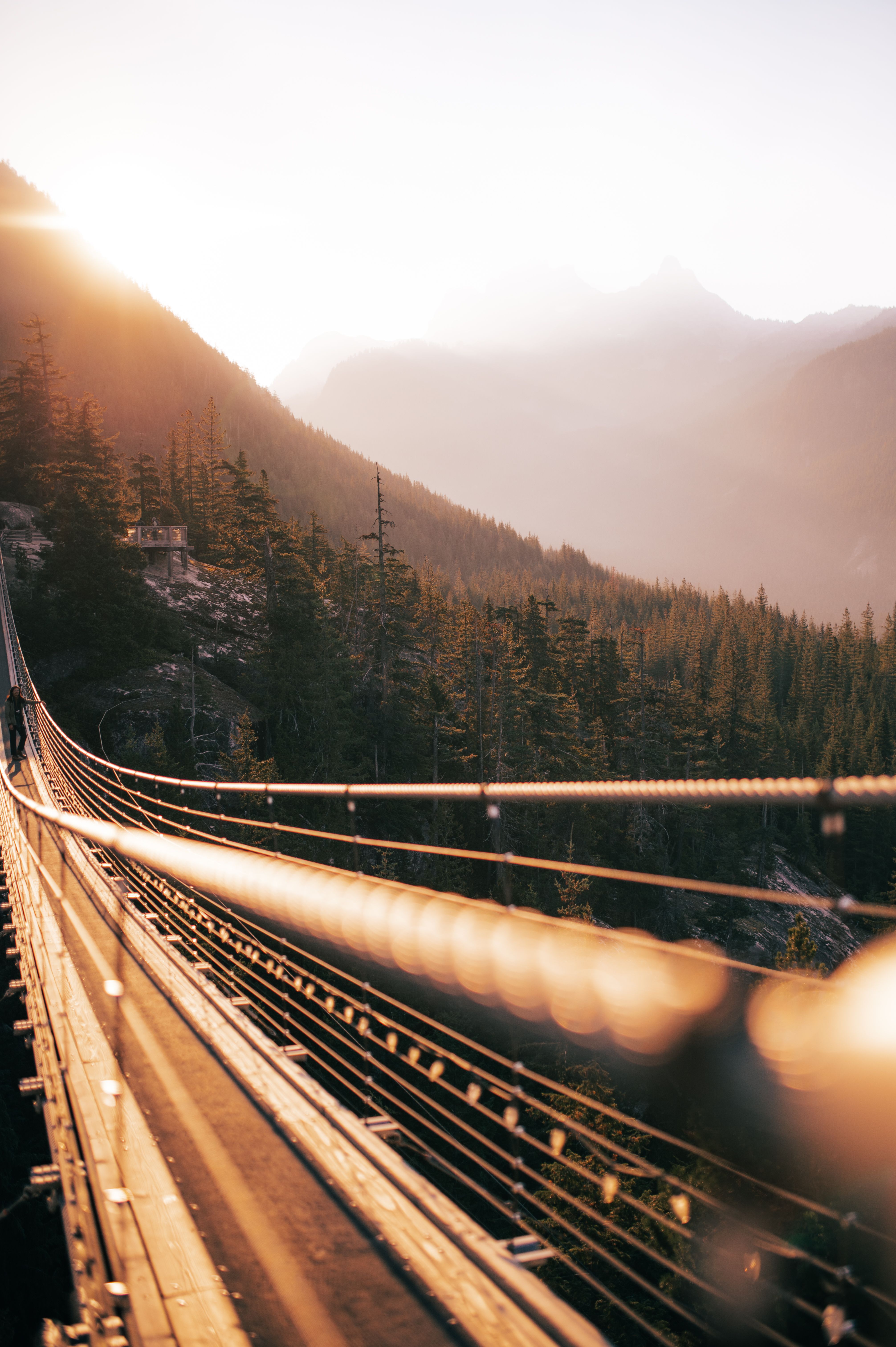 Suspension Bridge Hanging over a Foggy Valley at Sunrise · Free Stock Photo