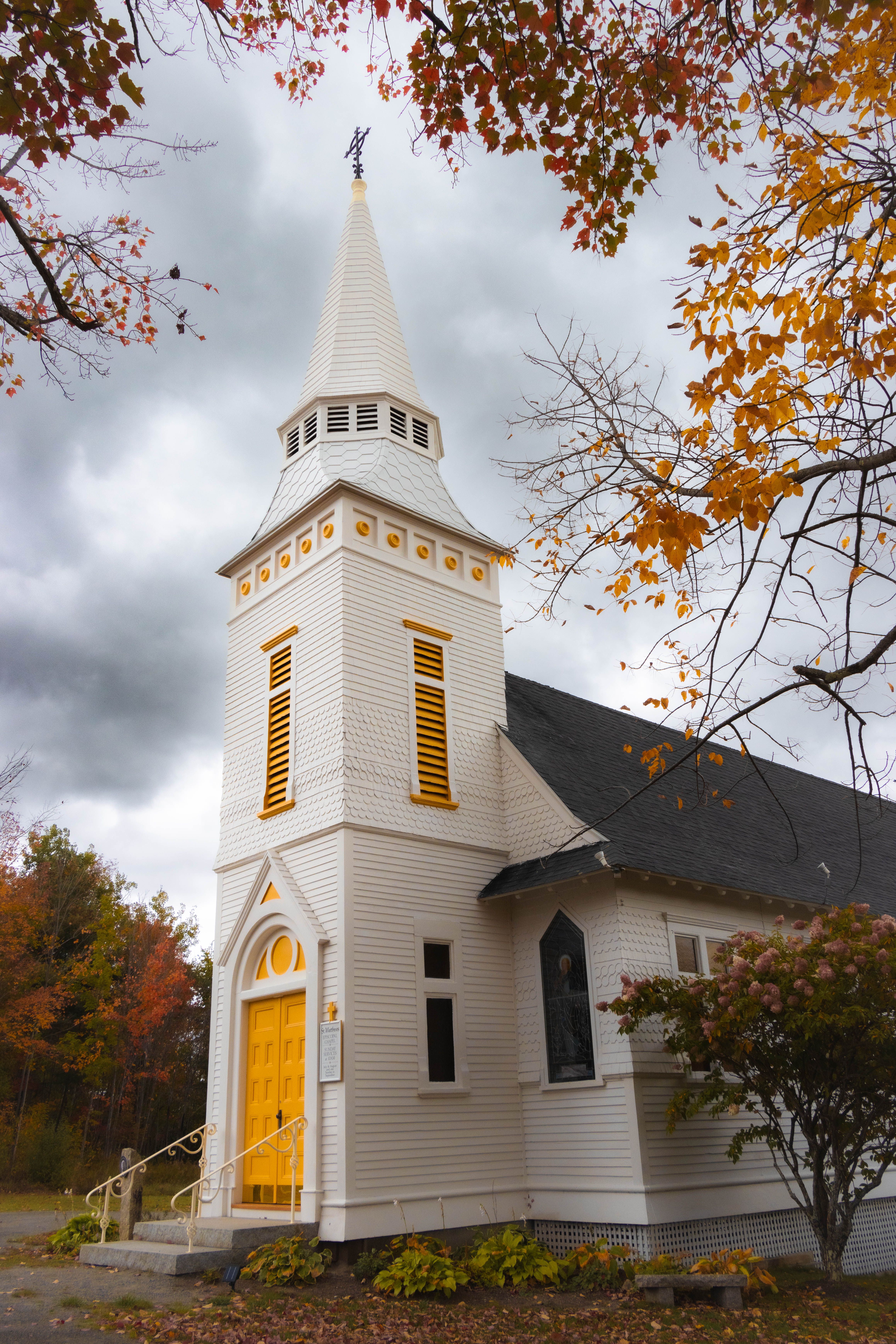 White Church Tower in Village · Free Stock Photo