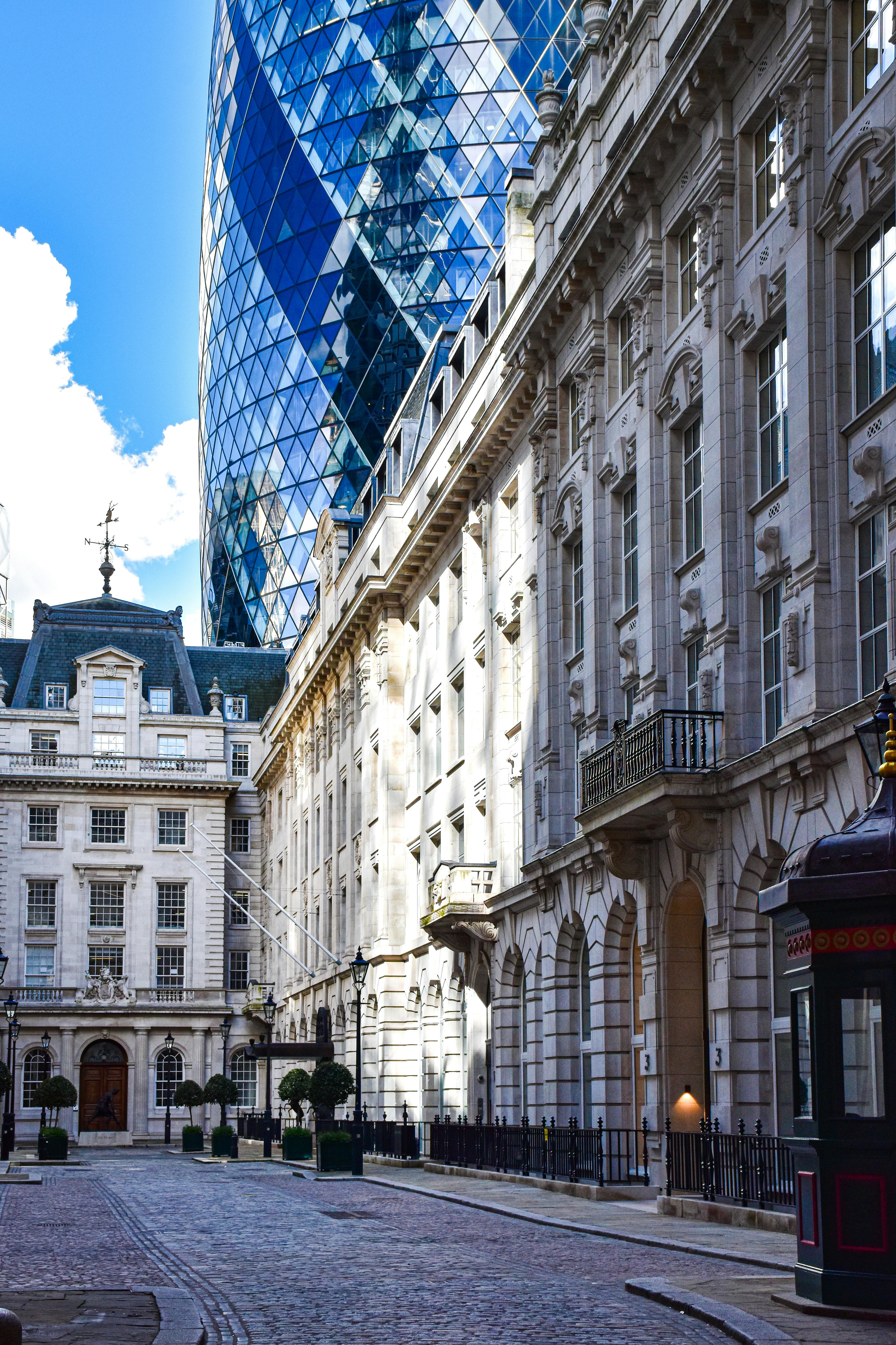View of Buildings at 3 St Helens Place and the St Mary Axe Skyscraper ...
