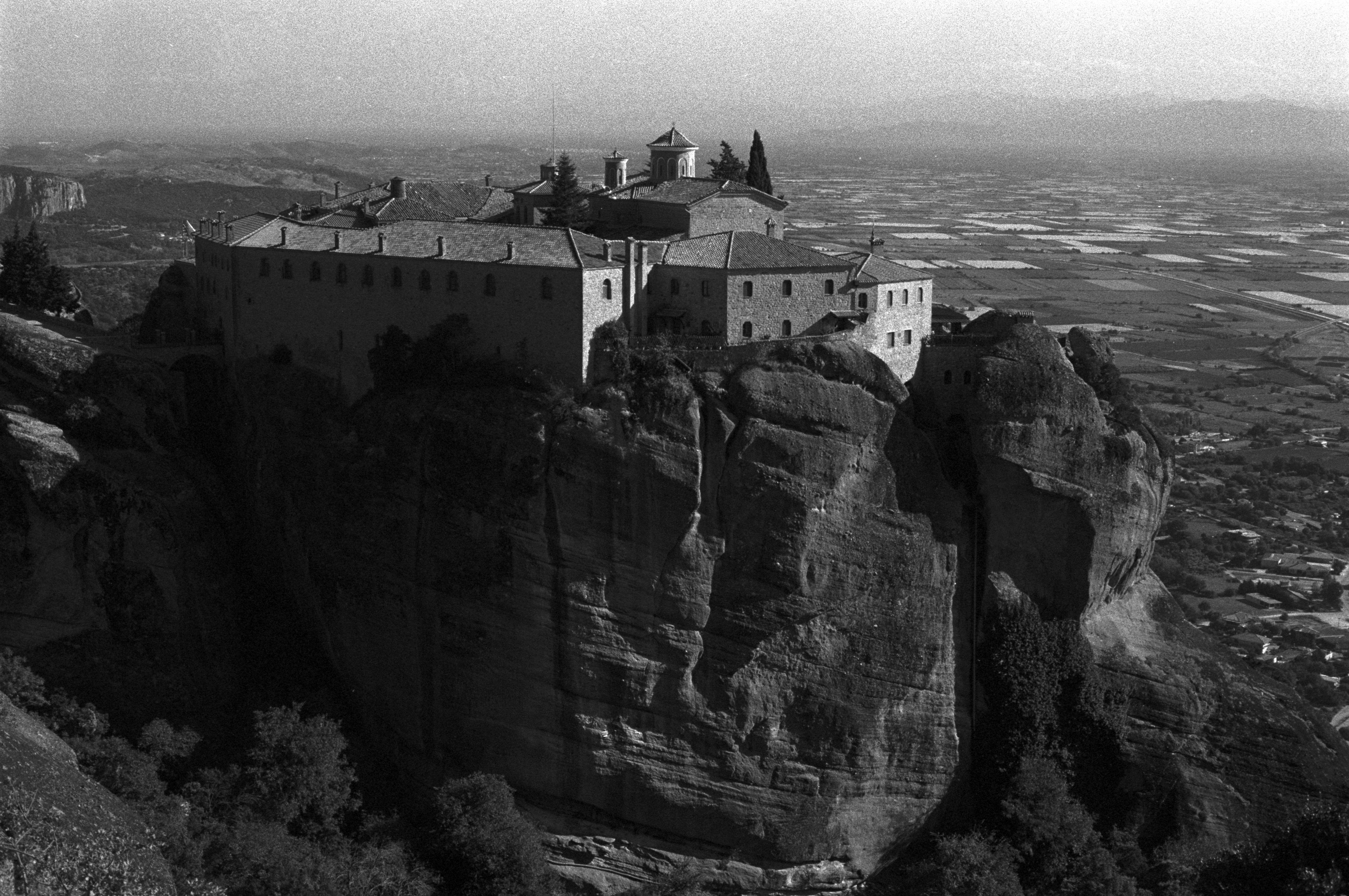 Monastery on a Rock in Black and White · Free Stock Photo