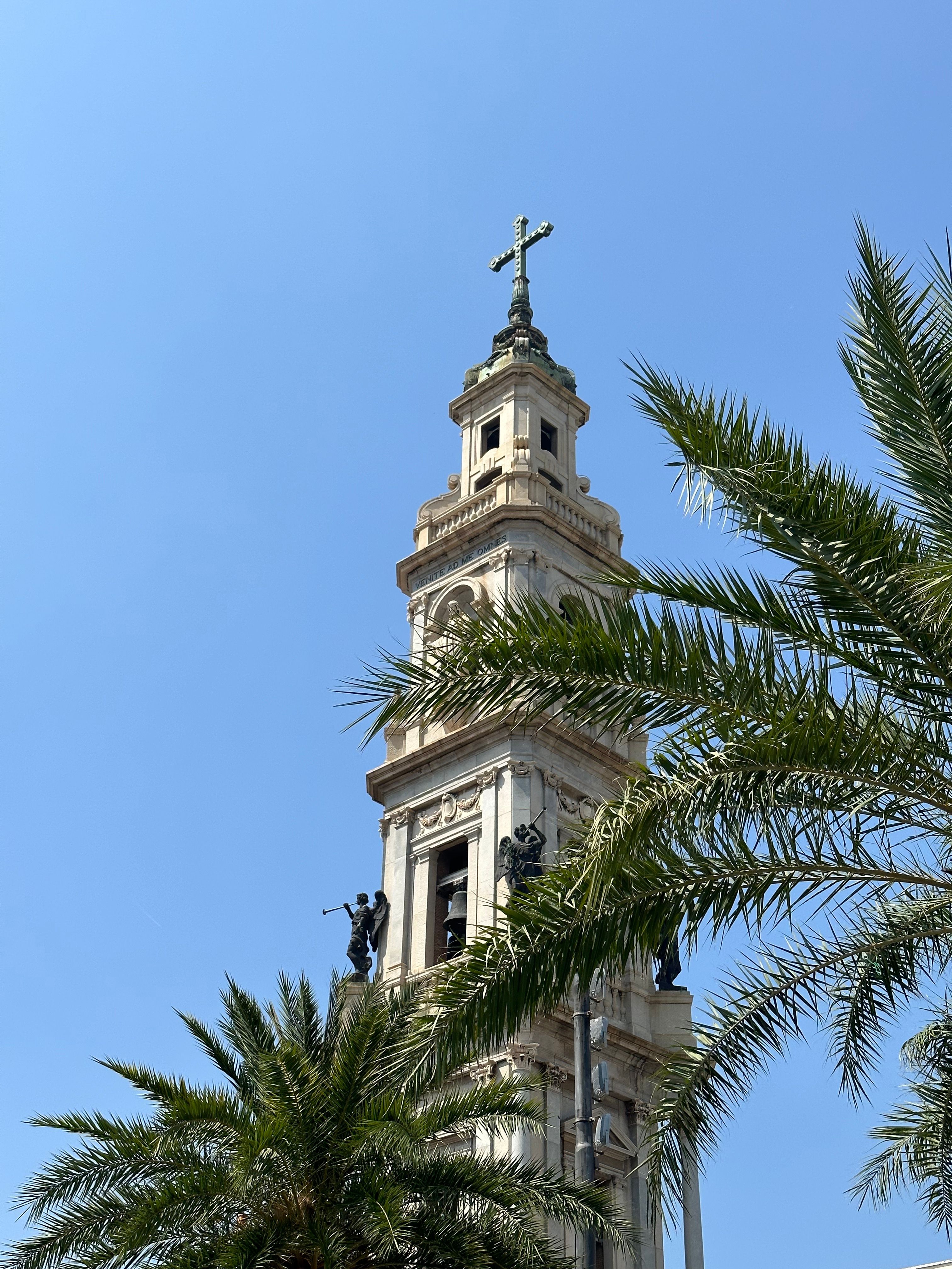 Palm Trees against a Church Bell Tower · Free Stock Photo