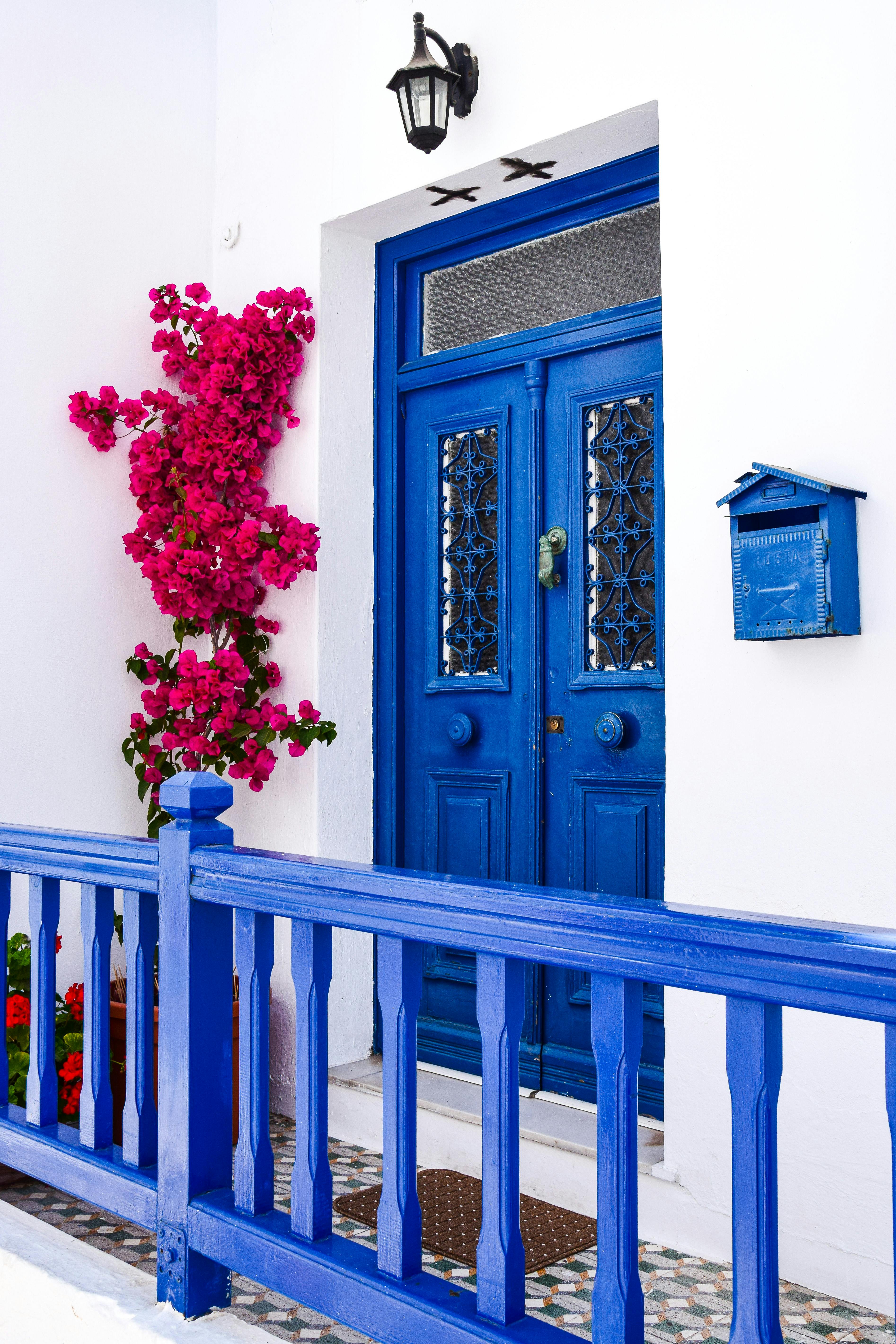 Greek Door With Flowers Photos, Download The BEST Free Greek Door With ...