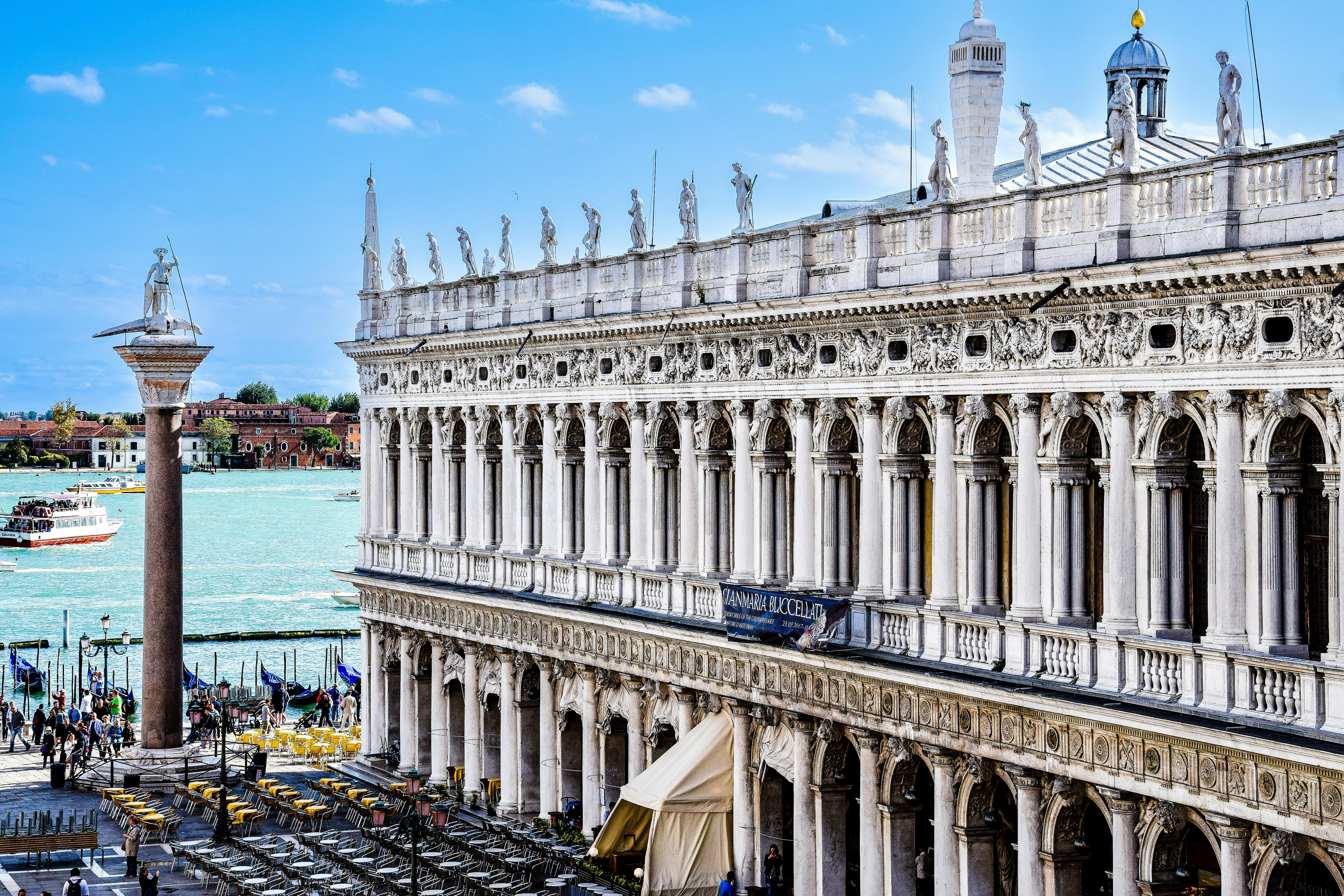 View of the Column and Facade of the Marciana Library in Saint Marks ...