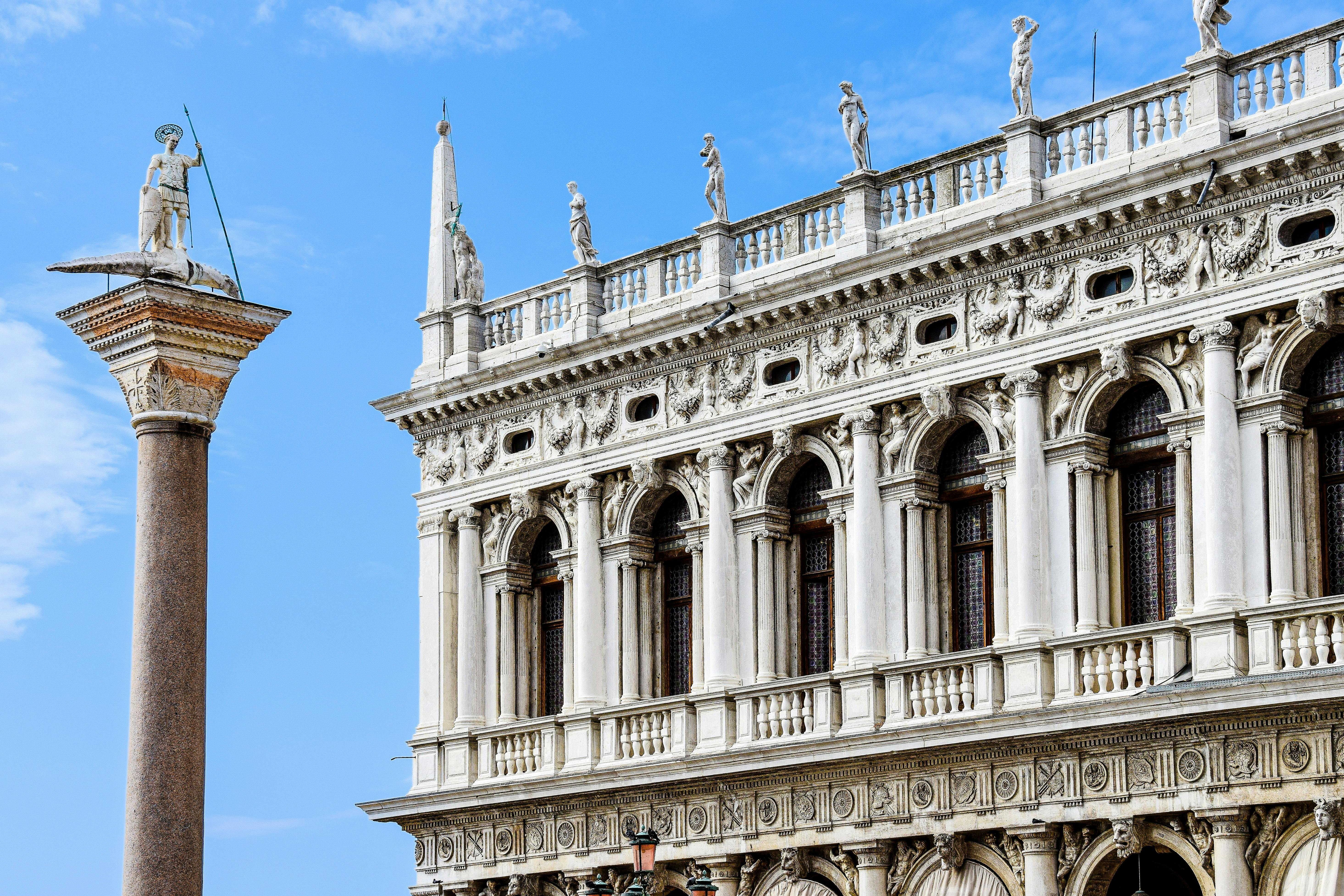 View of the Column and Facade of the Marciana Library in Saint Marks ...