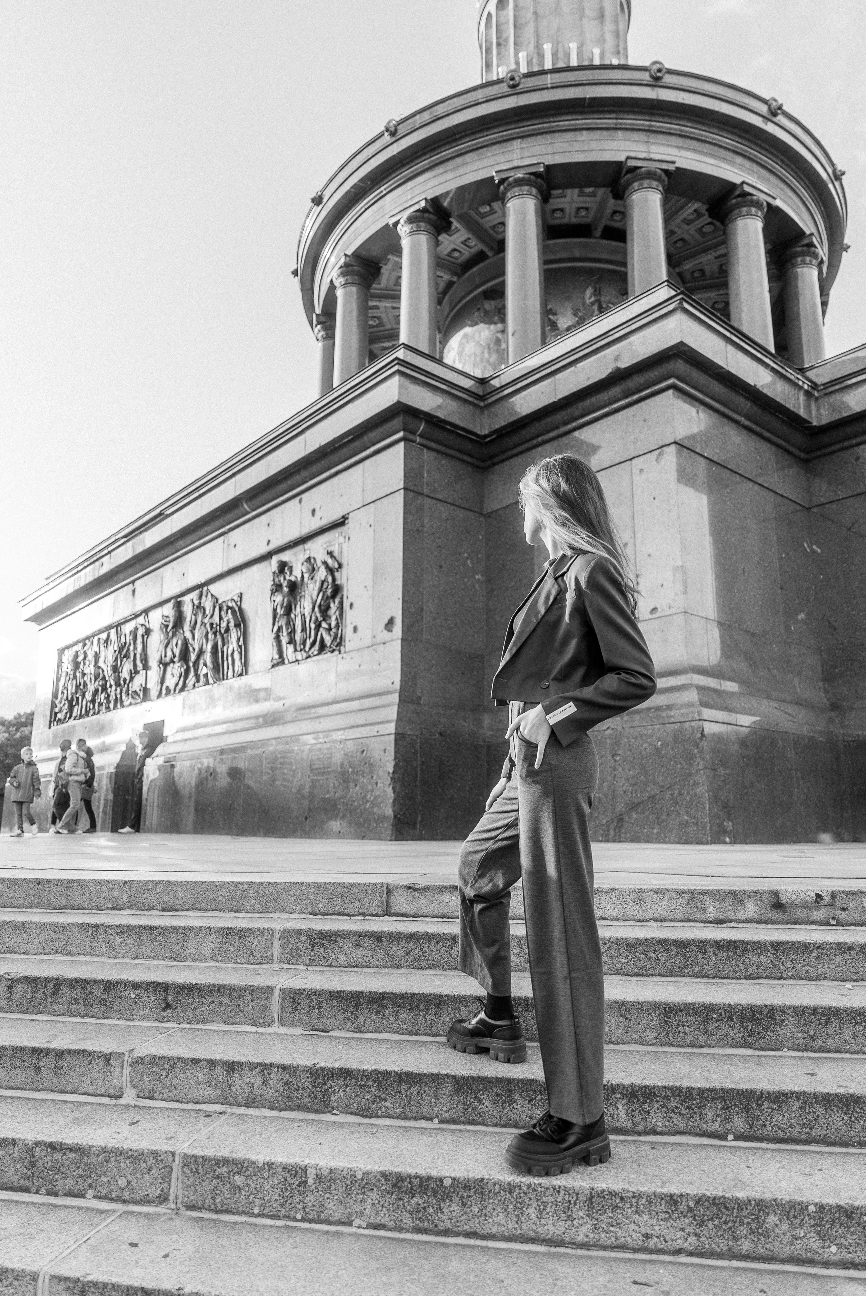 Woman Posing on a Square in Black and White · Free Stock Photo