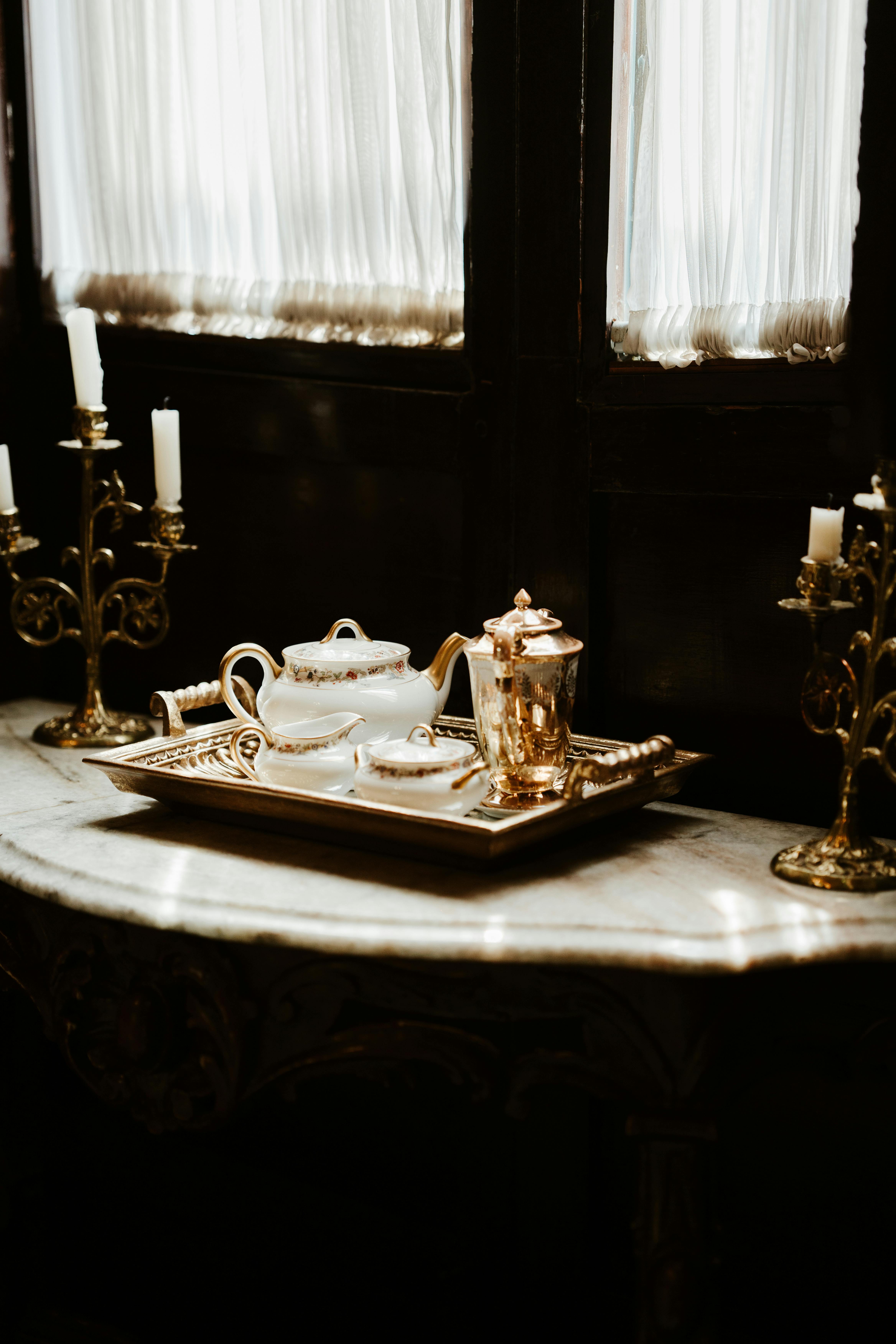 Porcelain Tea Set on Tray set on Table · Free Stock Photo