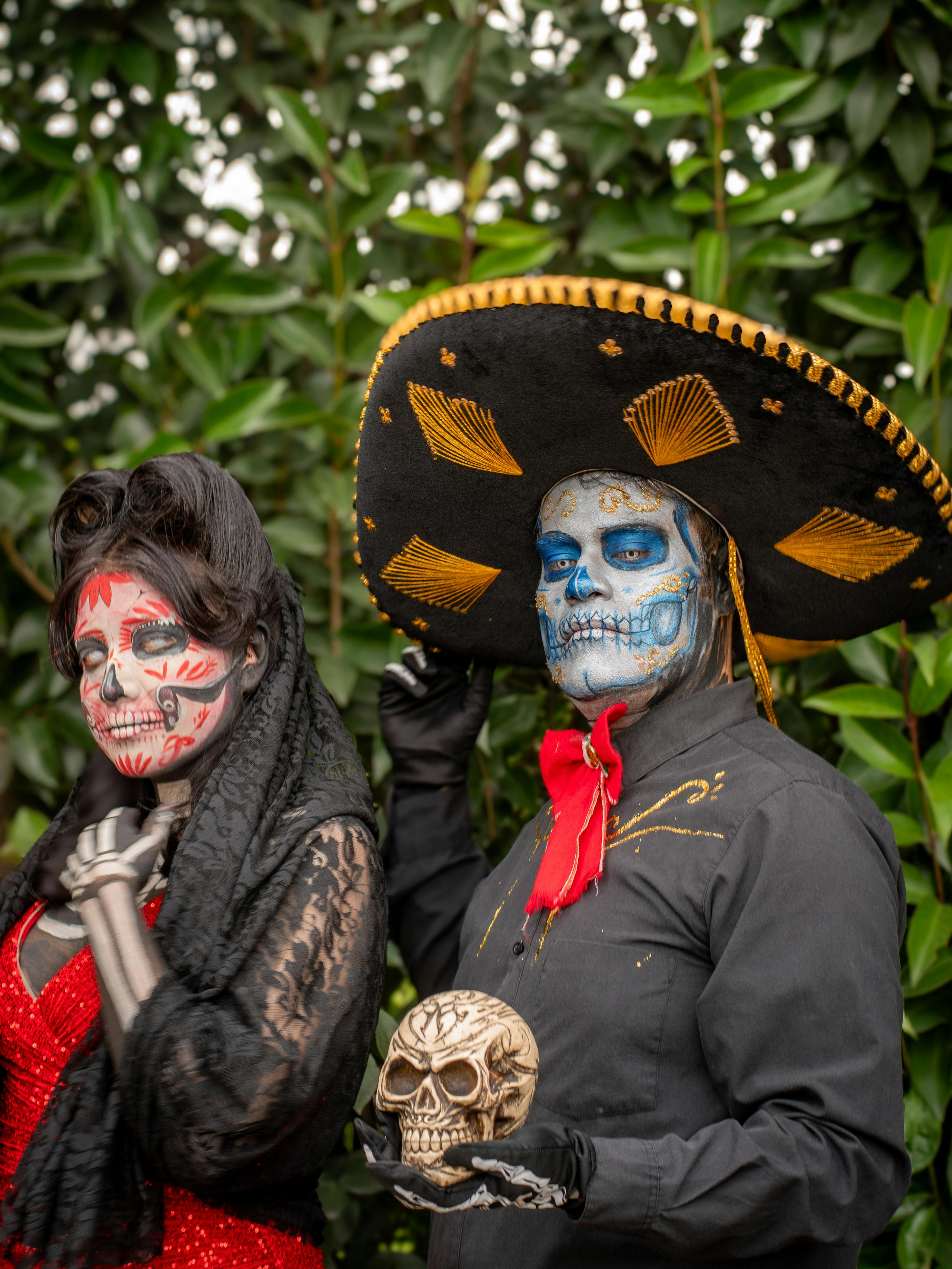 Smiling Man with Woman Dressed as La Calavera Catrina · Free Stock Photo