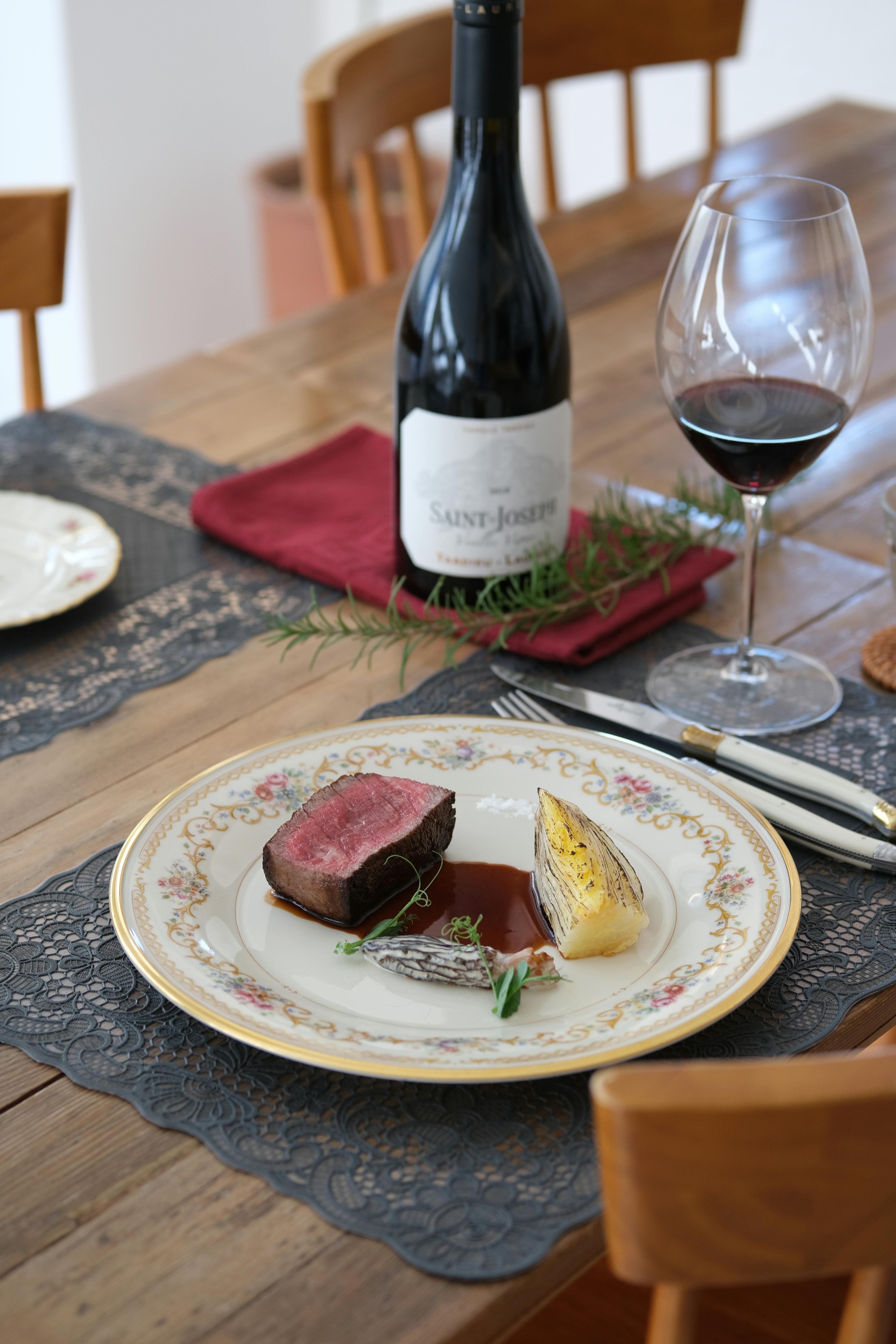 Luxury Dish and Wine on Table in Restaurant · Free Stock Photo