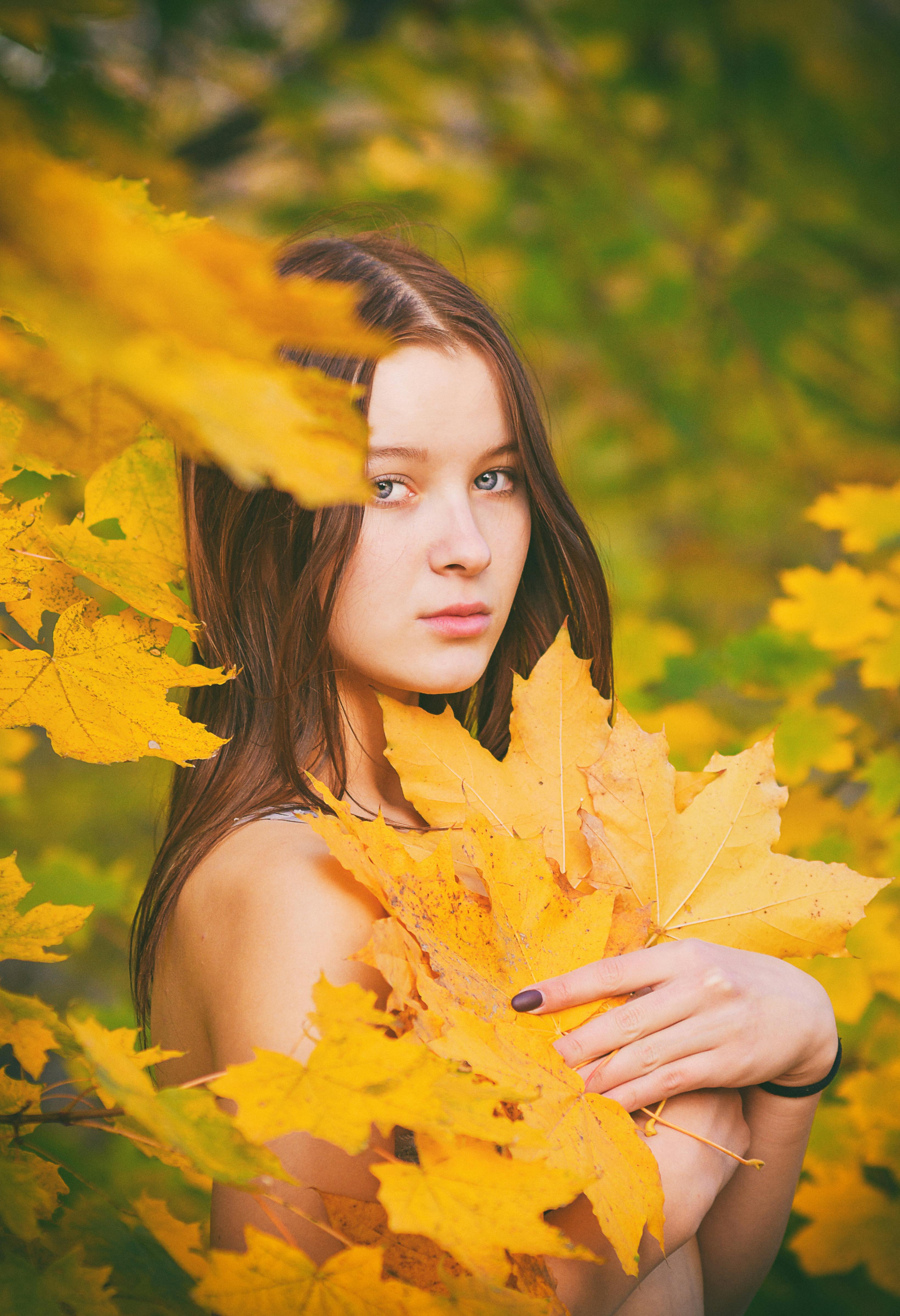 Model With Autumn Leaves As a Dress · Free Stock Photo