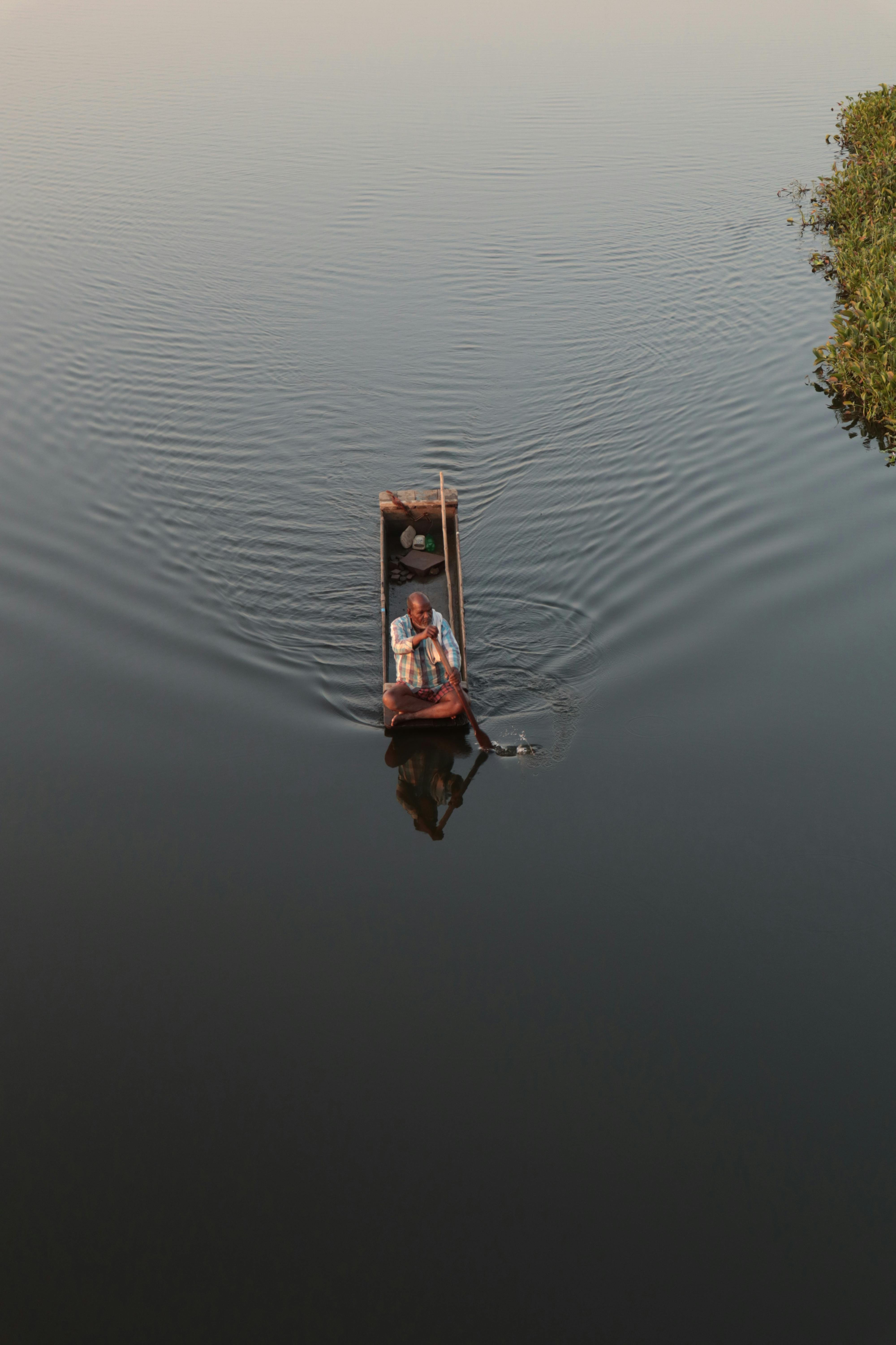 Birds Eye View of a Man Rowing a Boat · Free Stock Photo