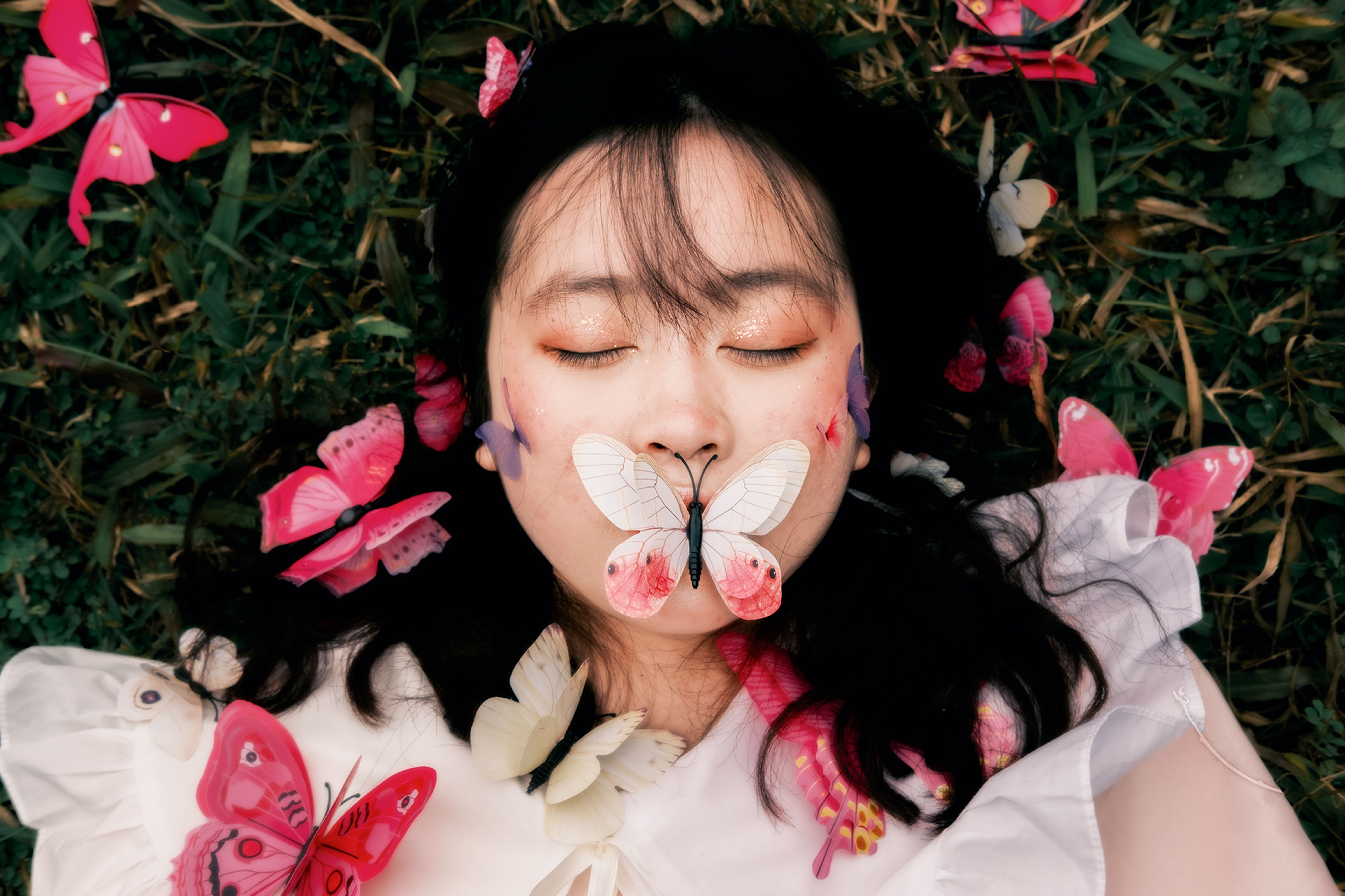 Portrait of Woman Among Butterflies · Free Stock Photo
