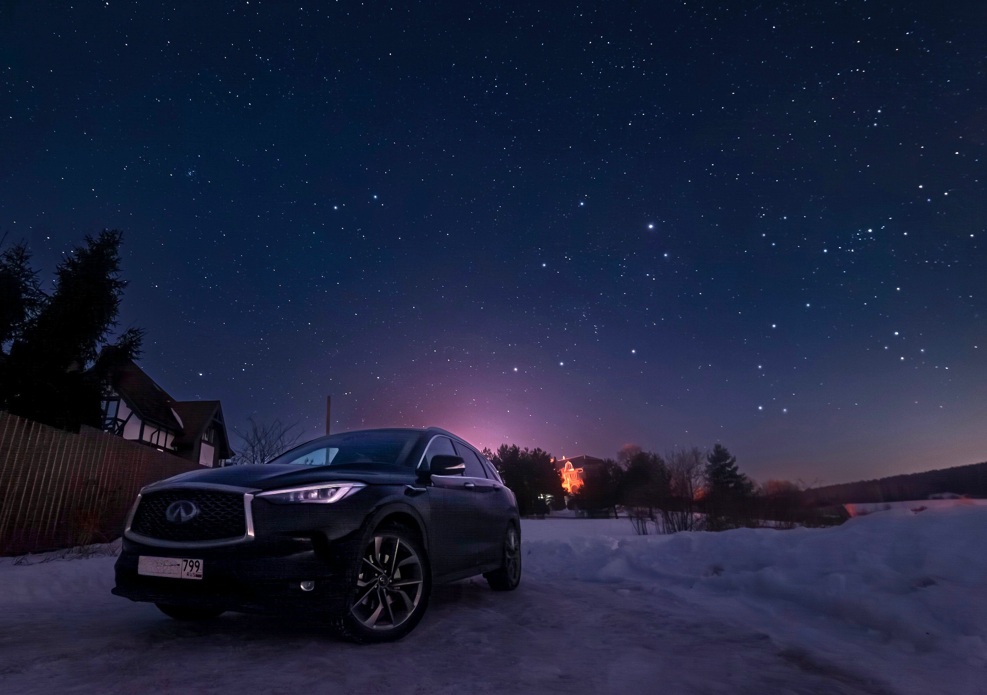 Dark Blue Image of a Car on a Winter Night with Stars · Free Stock Photo