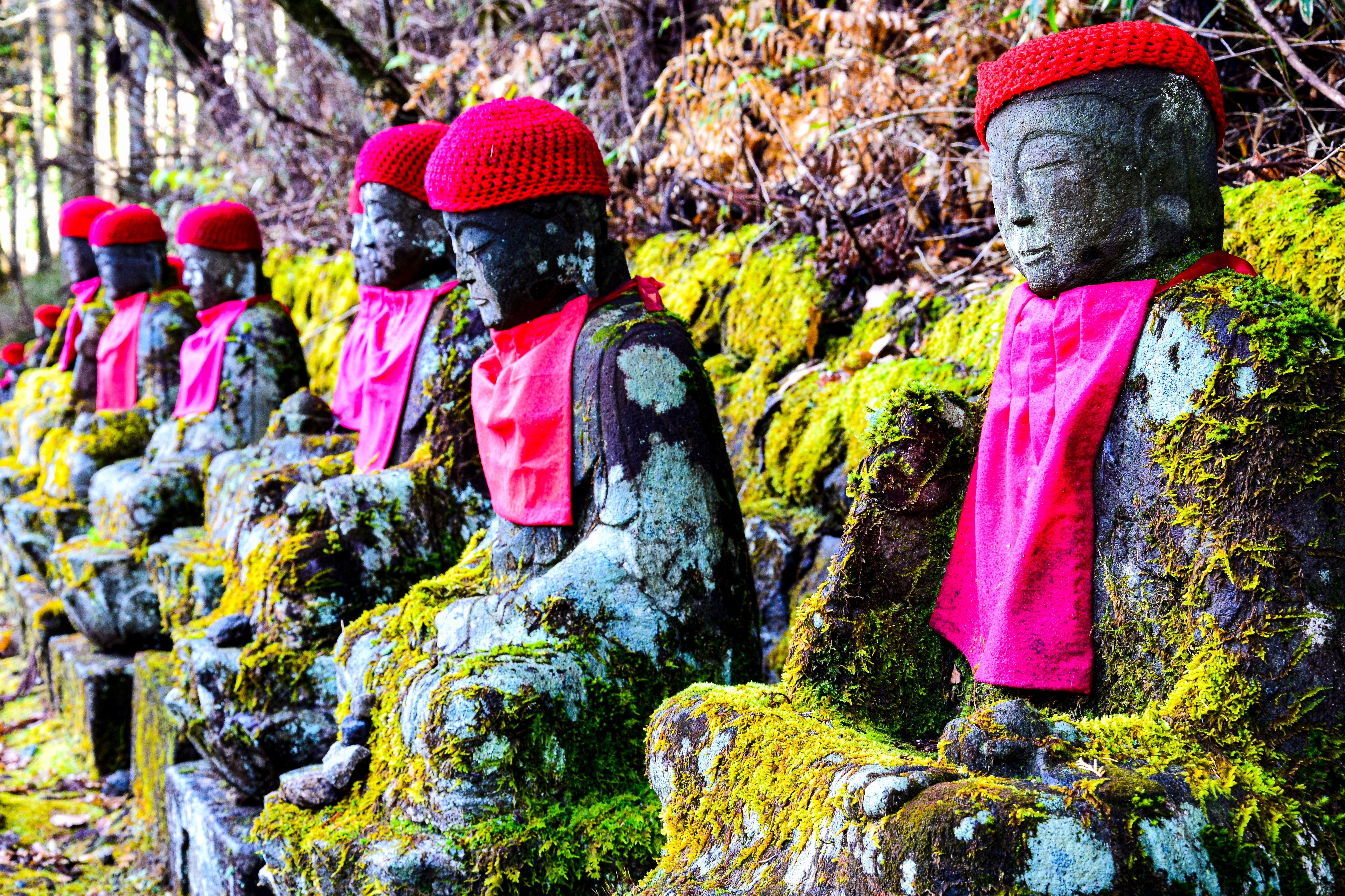 Stone Buddha Statues Wearing Red Caps and Bibs, Nikko, Japan · Free ...