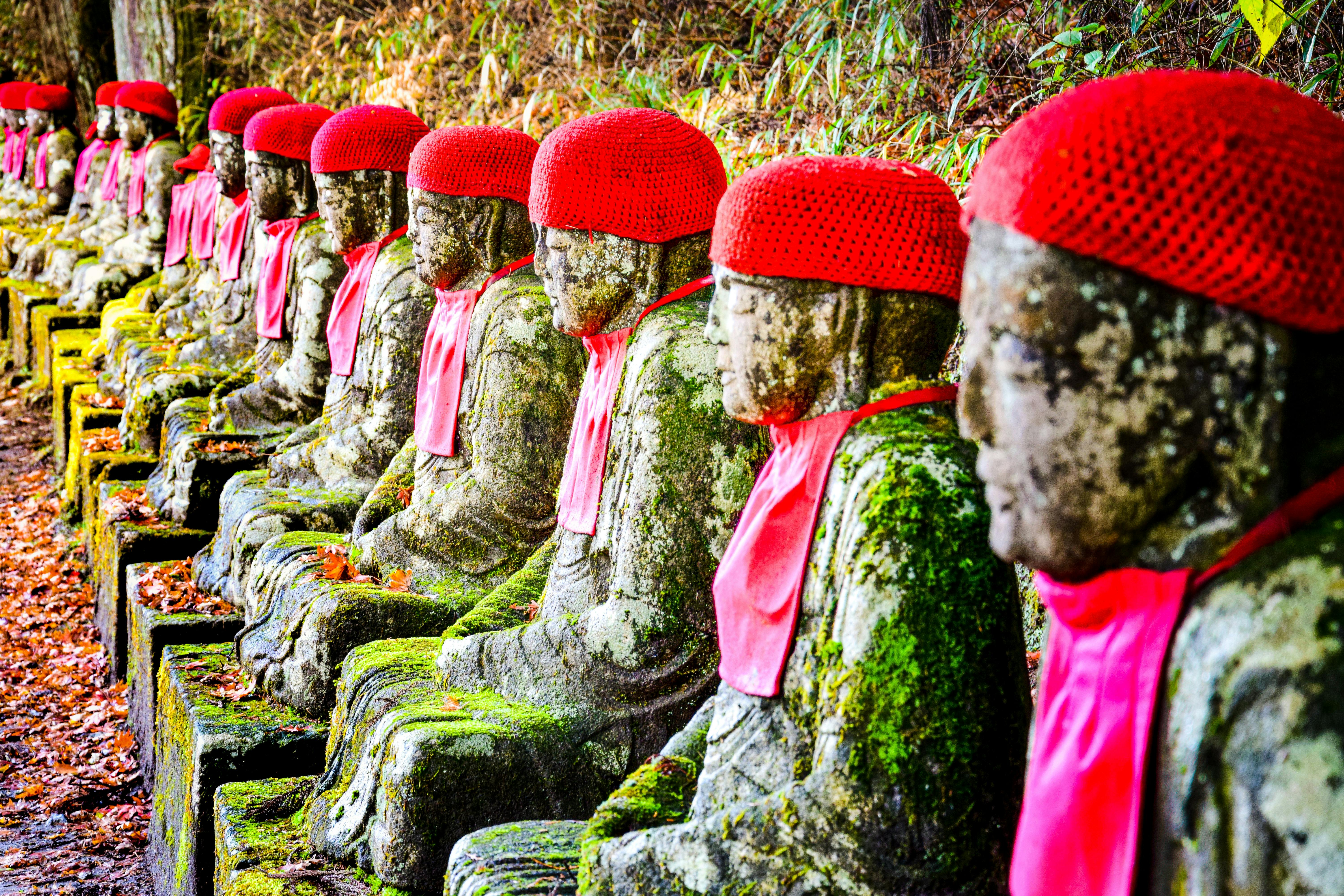 Buddha Statues Decorated with Red Caps near Kanmangafuchi Abyss, Nikko ...