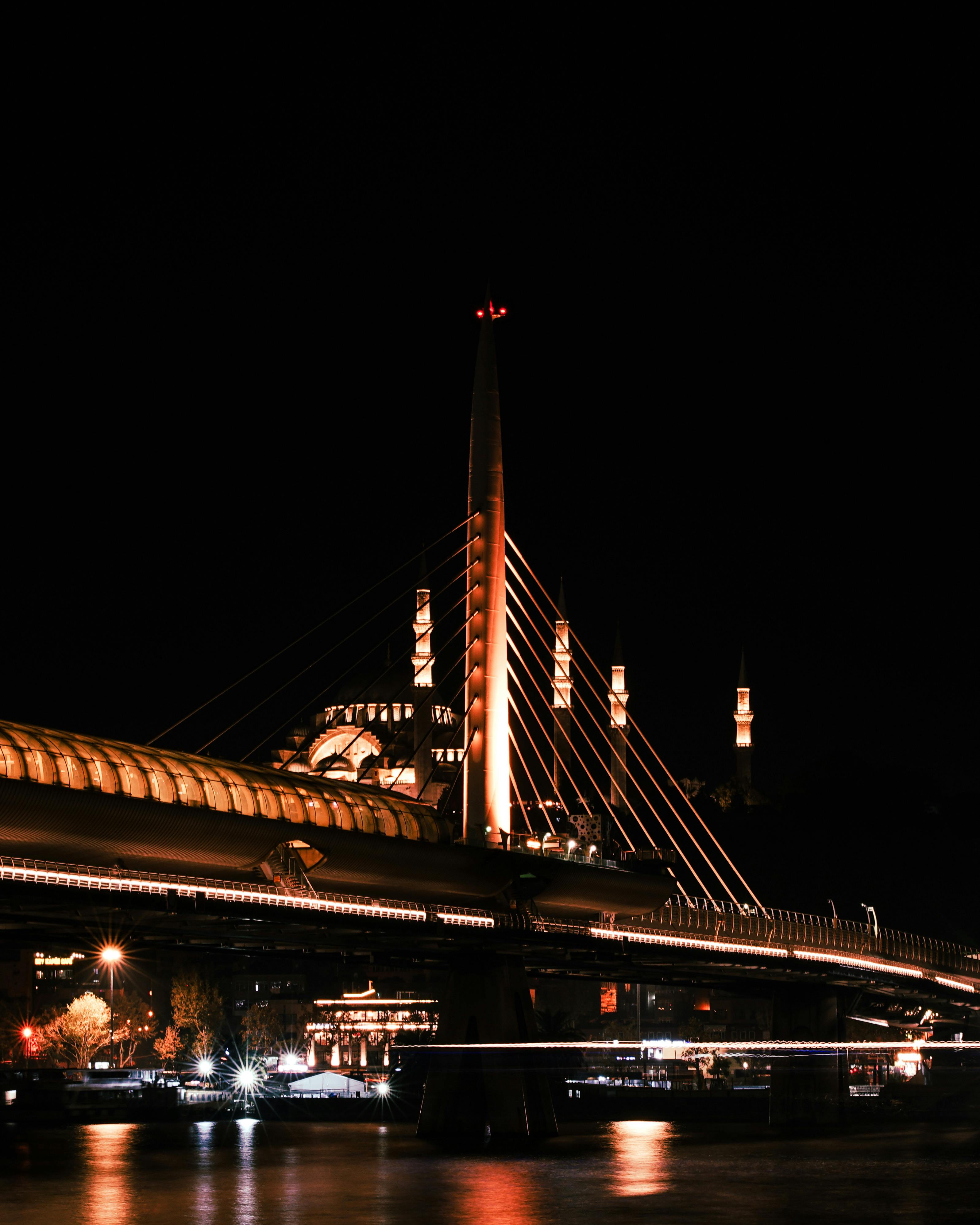 Illuminated Golden Horn Bridge over the Bosphorus Strait at Night ...