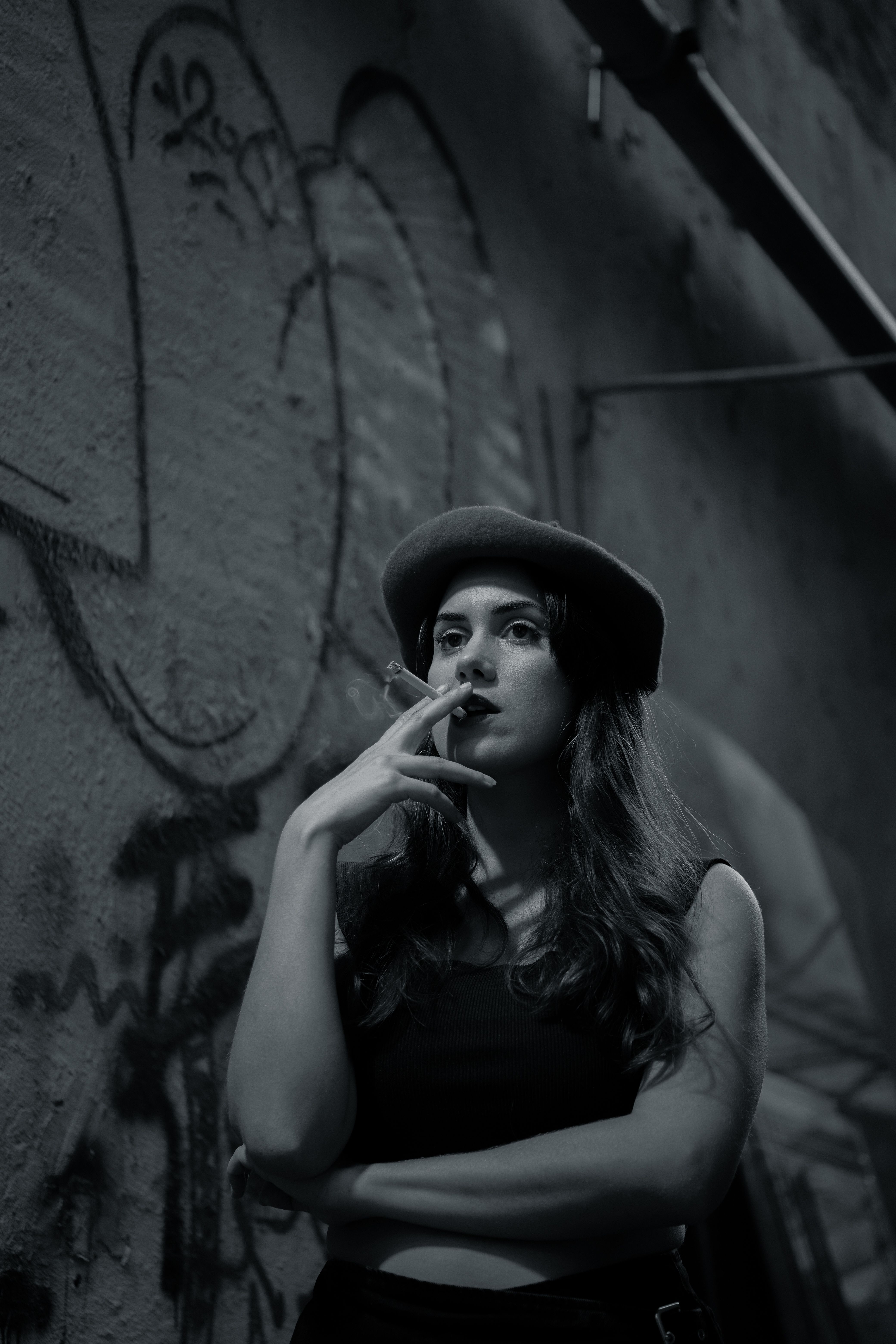 Profile of a Beautiful Young Woman in a Bandana and Sunglasses Smoking ...