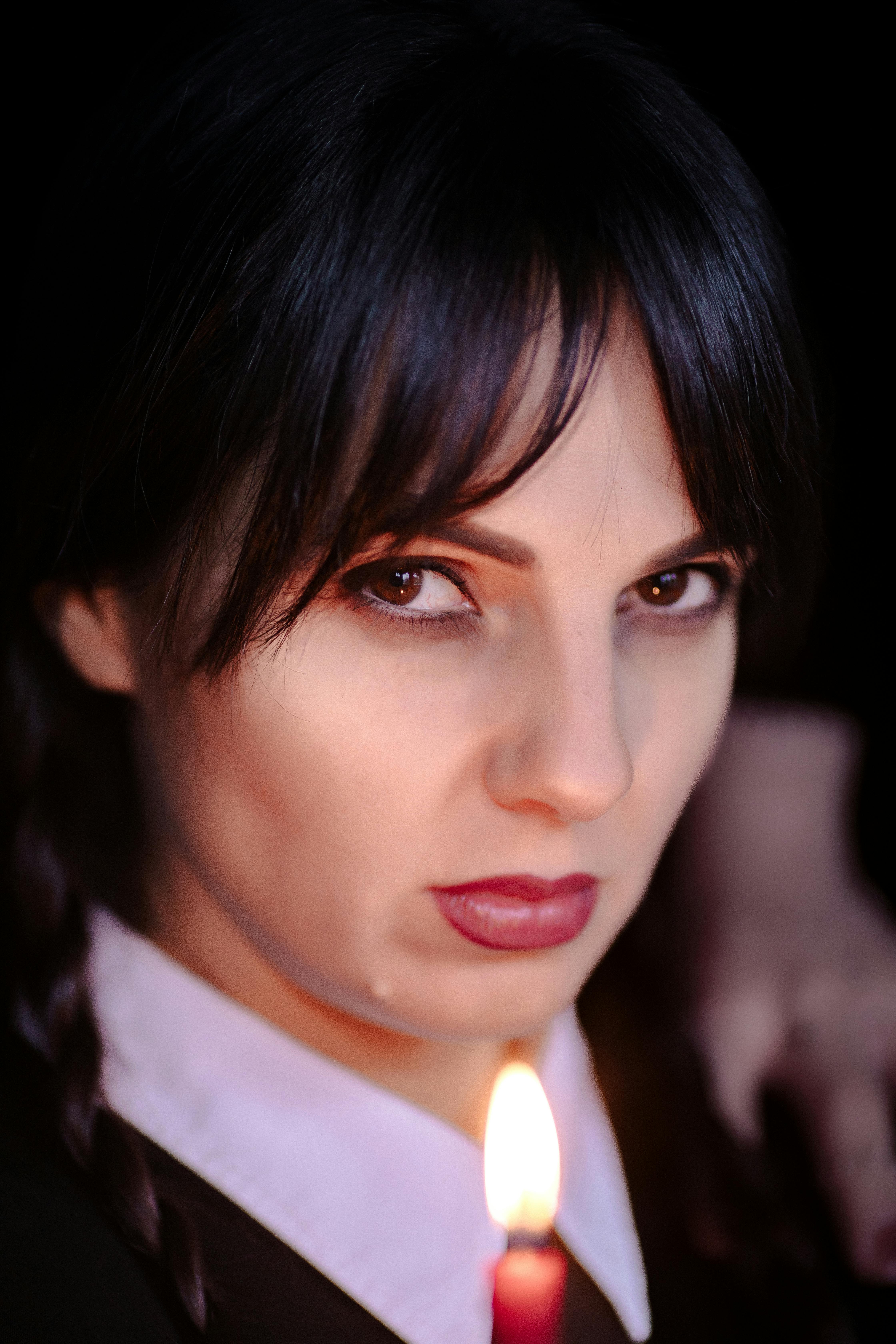 Face of Wednesday Addams Style Woman · Free Stock Photo