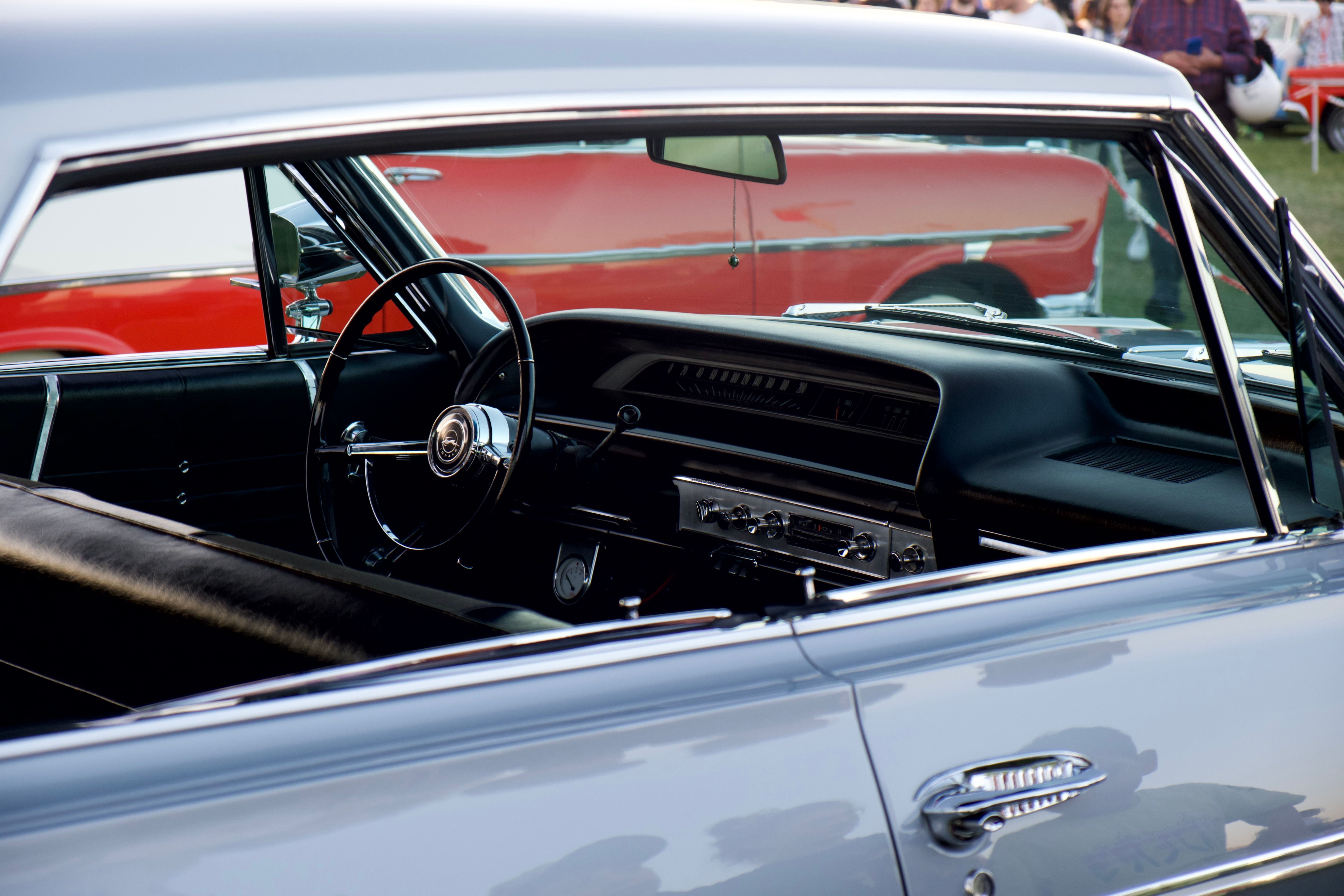Blue Old-fashioned Car with Open Window · Free Stock Photo