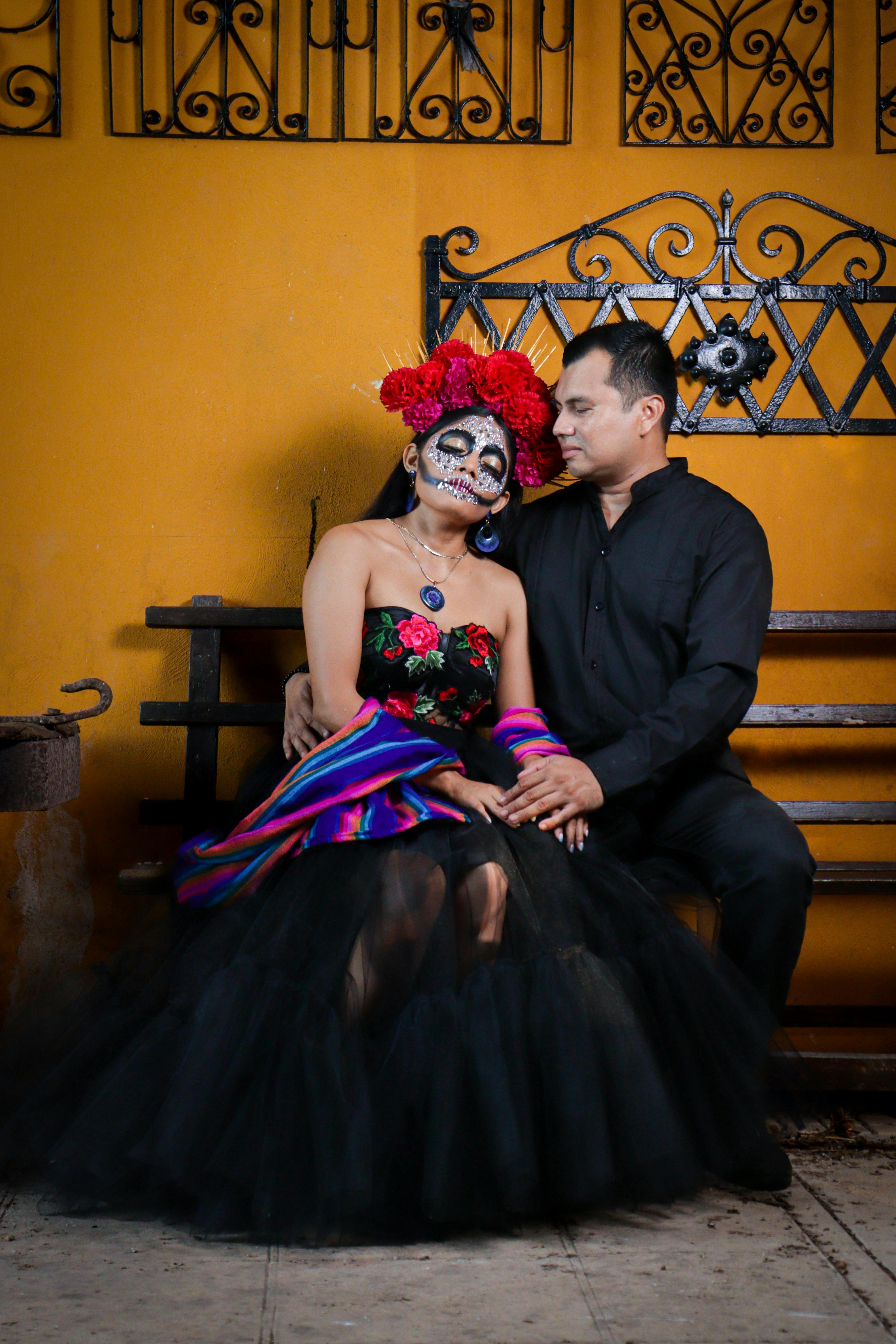 Man in Black Shirt Holding Hands with Woman in Catrina Costume · Free ...