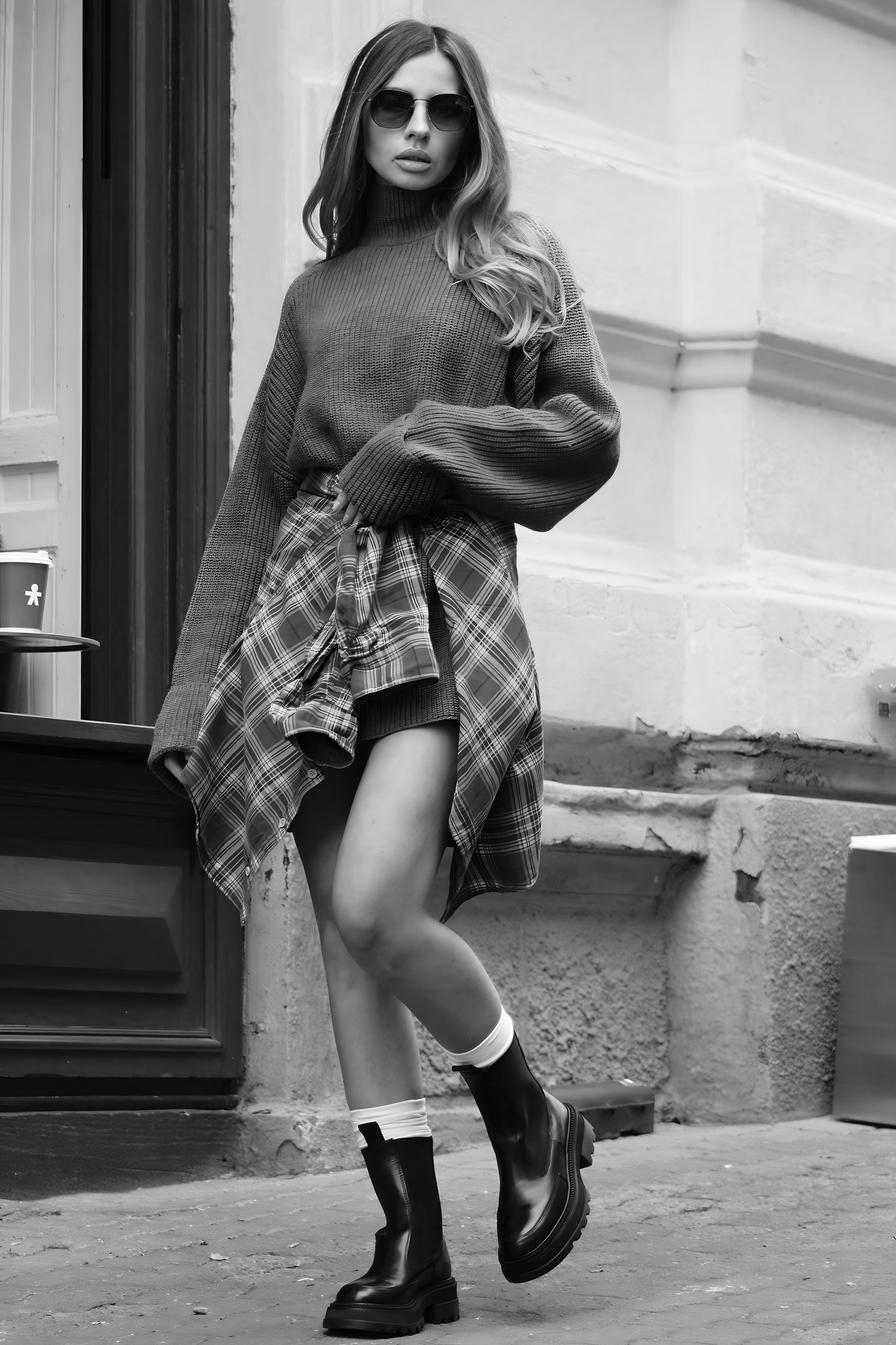 Woman in Oversized Sweater and Shirt Wrapped Around her Waist Walking ...