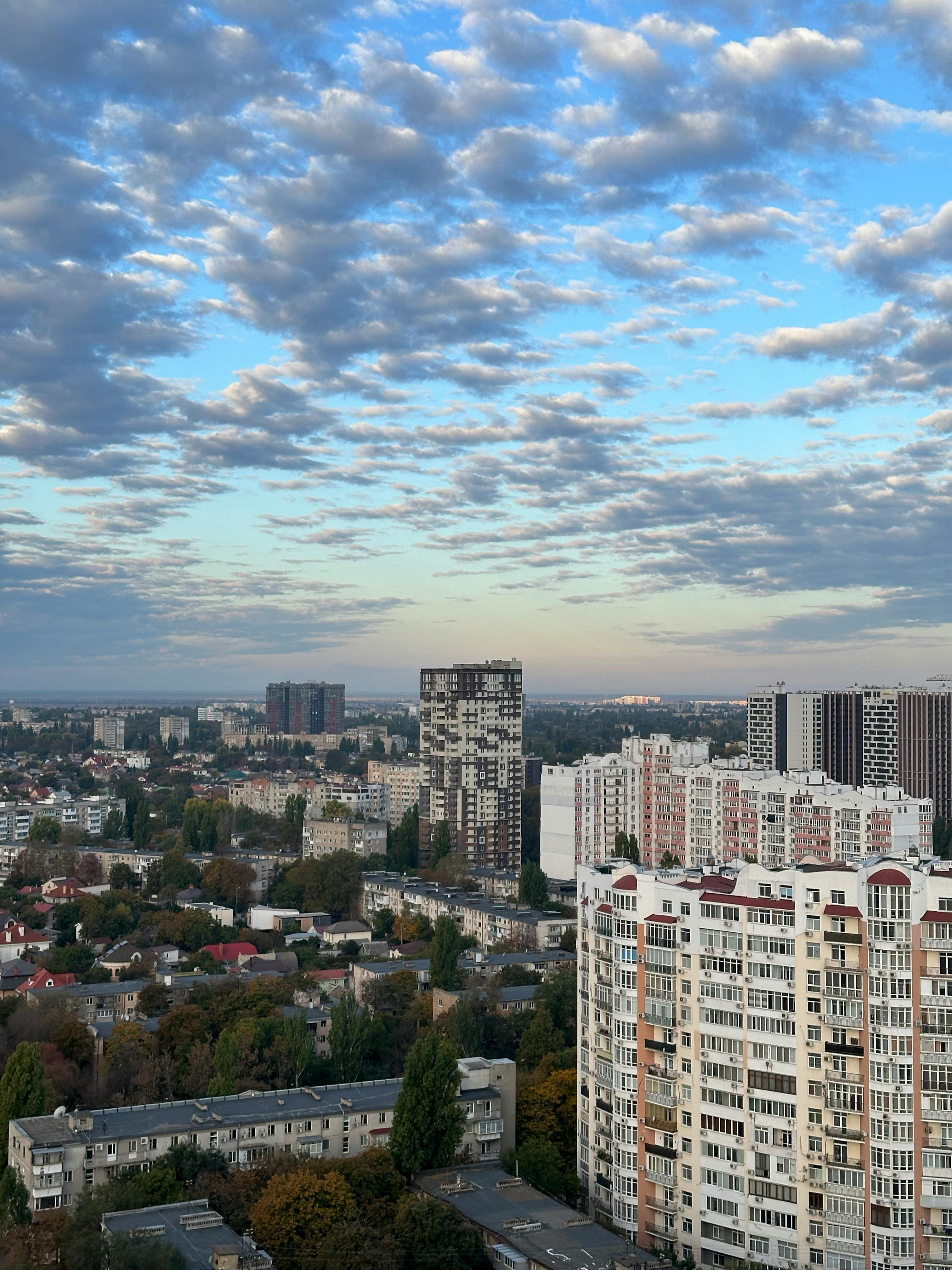 Aerial View of High Rise Residential Buildings in City under Cloudy Sky ...