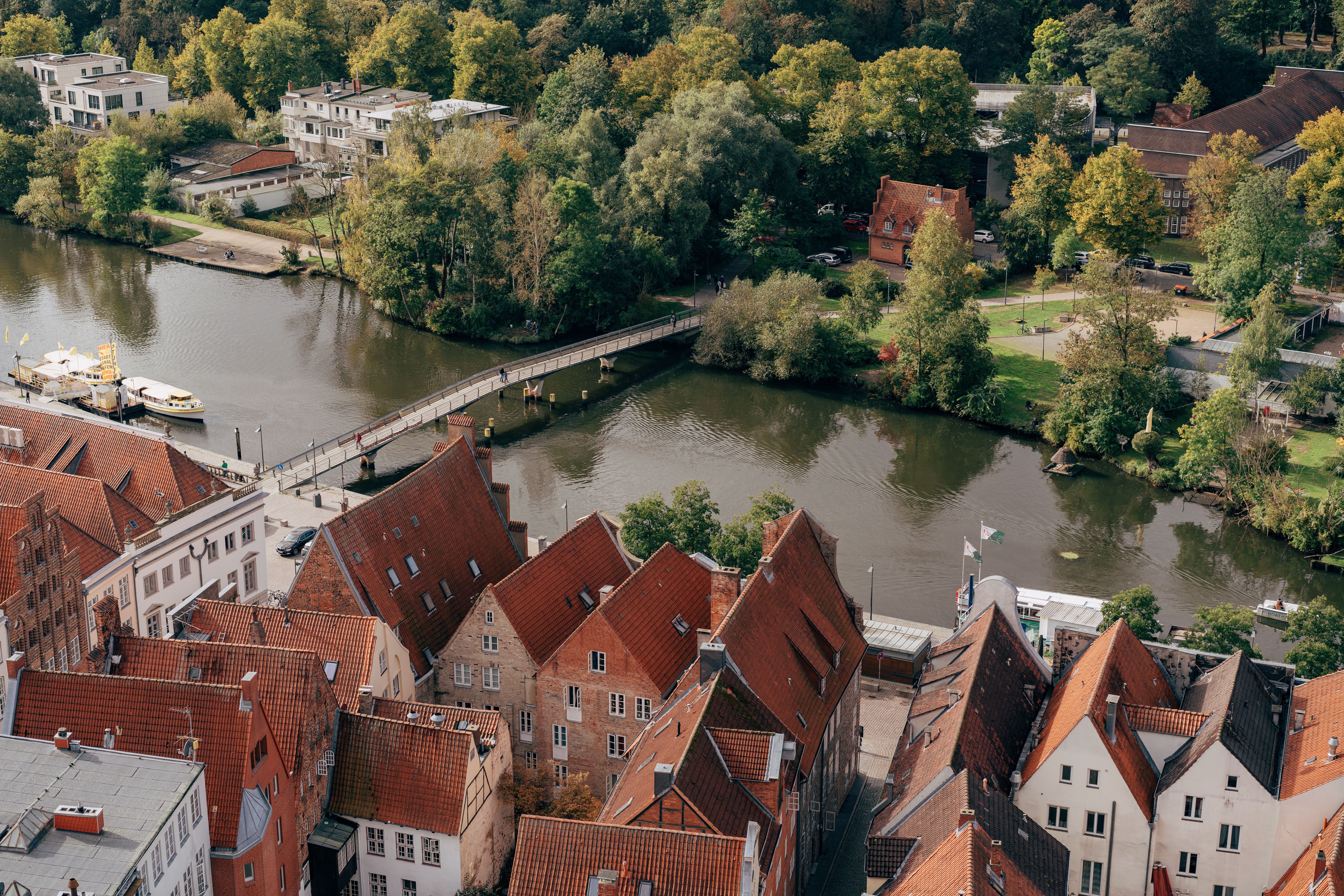 Aerial View of Houses in Lubeck near the River Trave, Lubeck, Germany ...