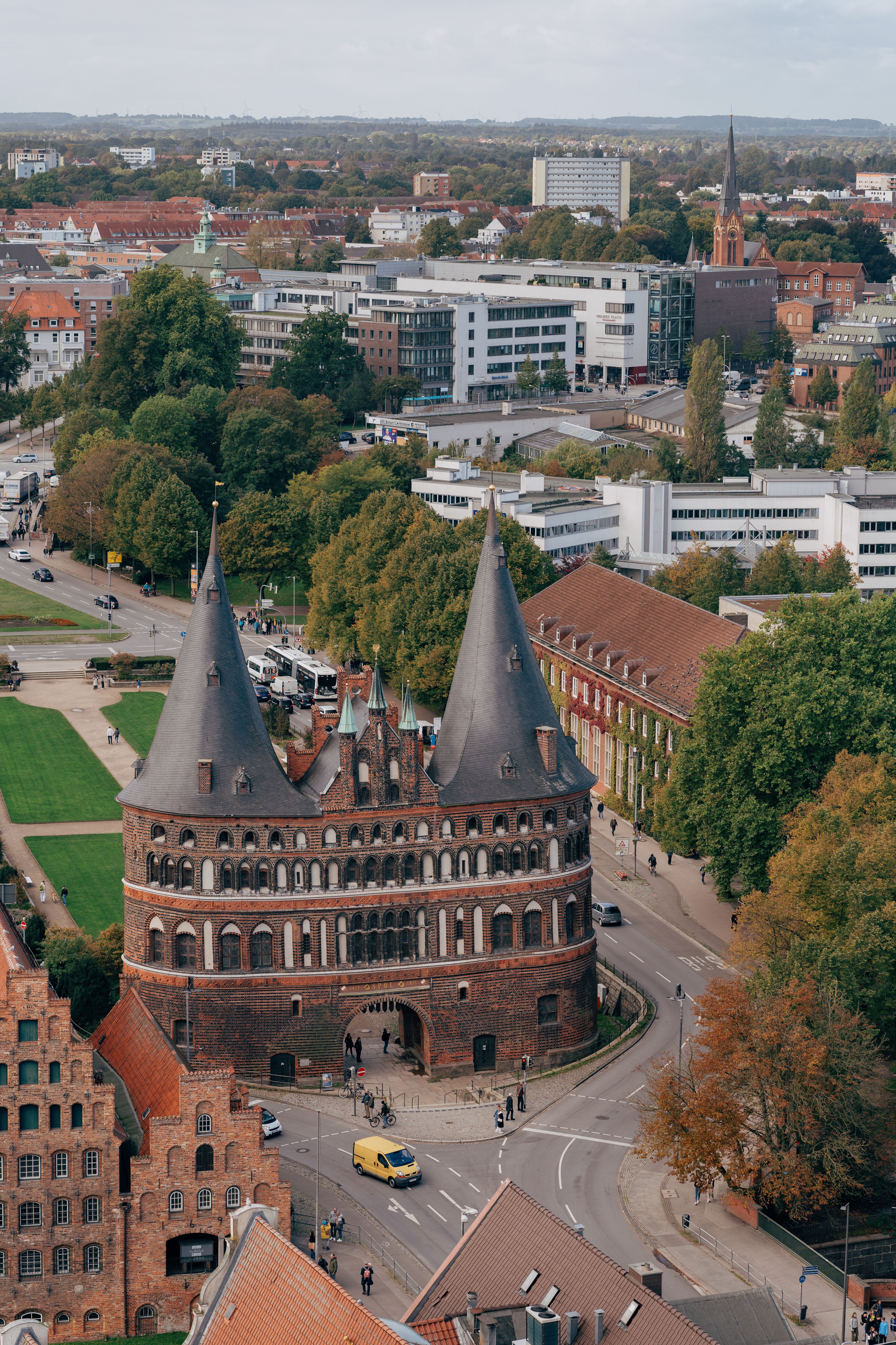 Aerial Photo of Holstentor Museum in Lübeck, Germany · Free Stock Photo